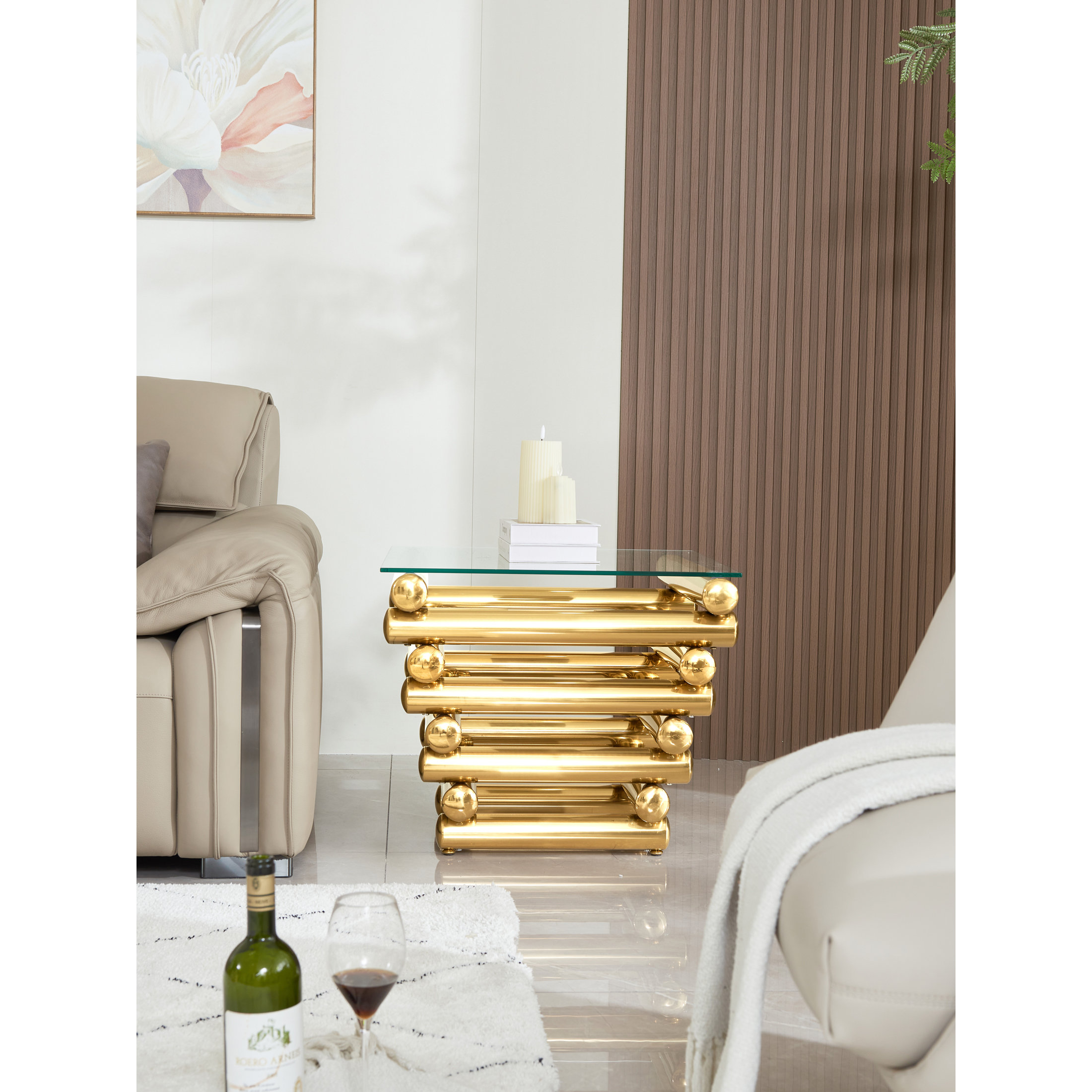 Orren Ellis 24" Square Modern Stainless Steel End Table, Clear Tempered ...