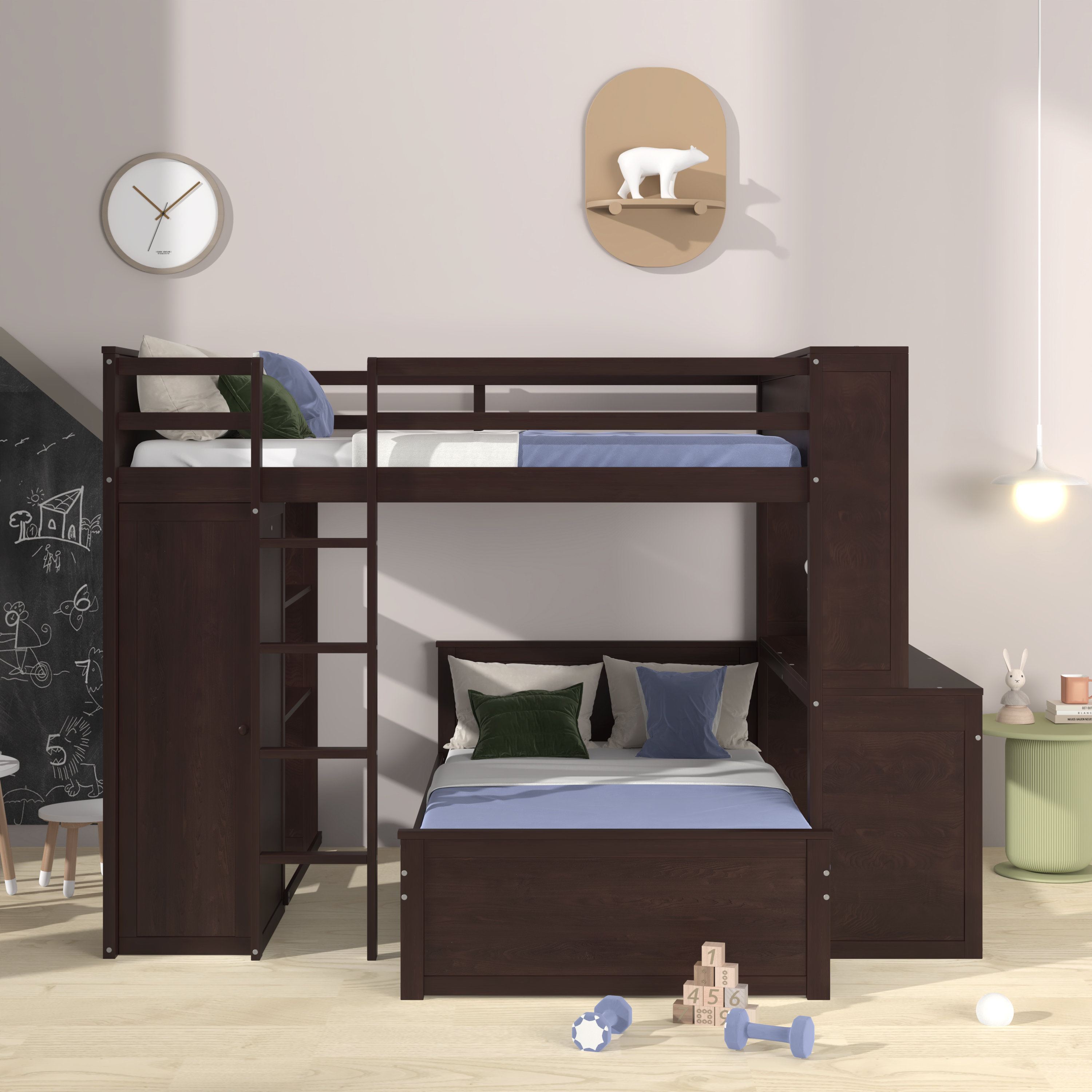 Harriet Bee Iayla Full 2 Drawer L-Shaped Bunk Beds with Built-in-Desk ...