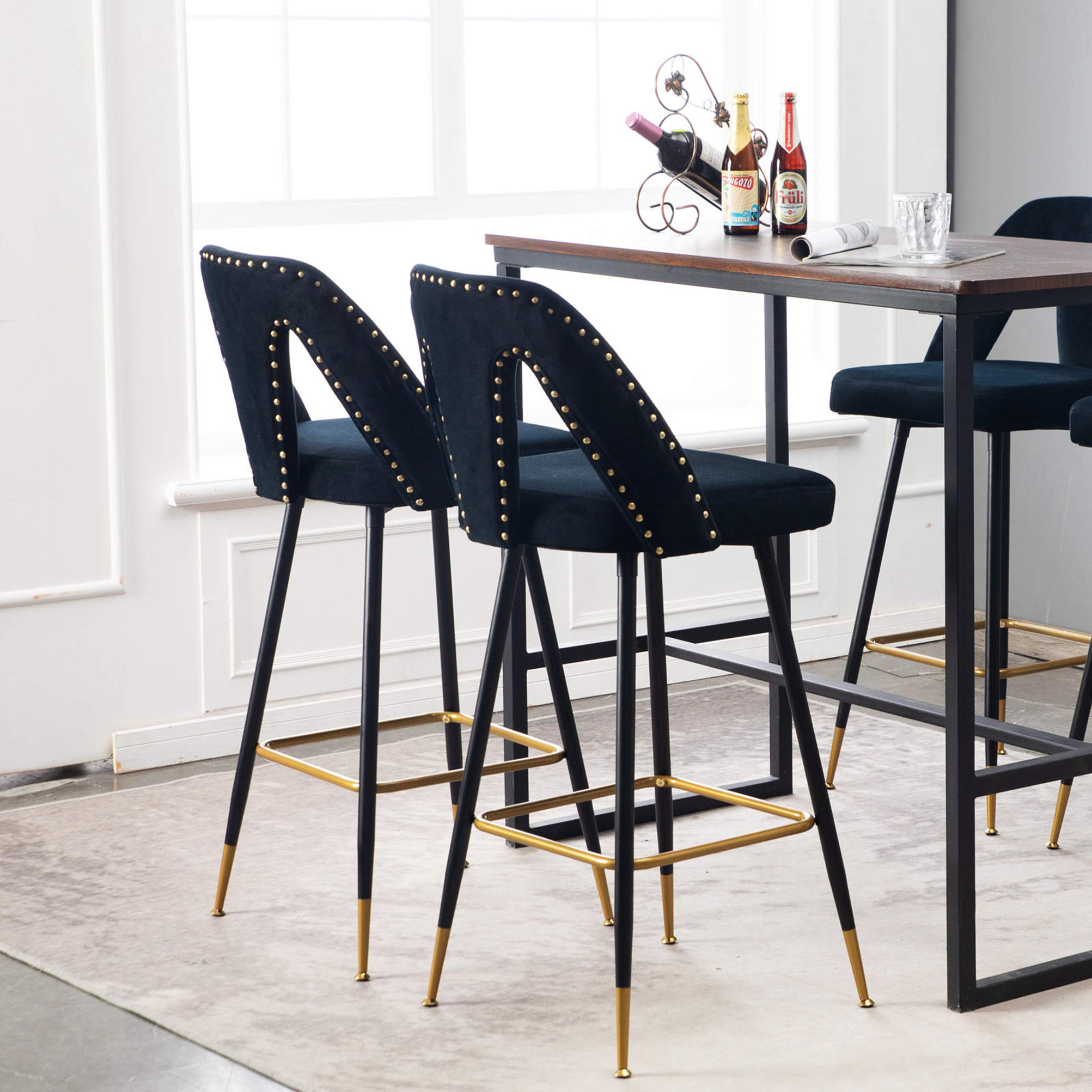 Everly Quinn Modern Velvet Counter Stool For Bar Coffee Home Dining ...