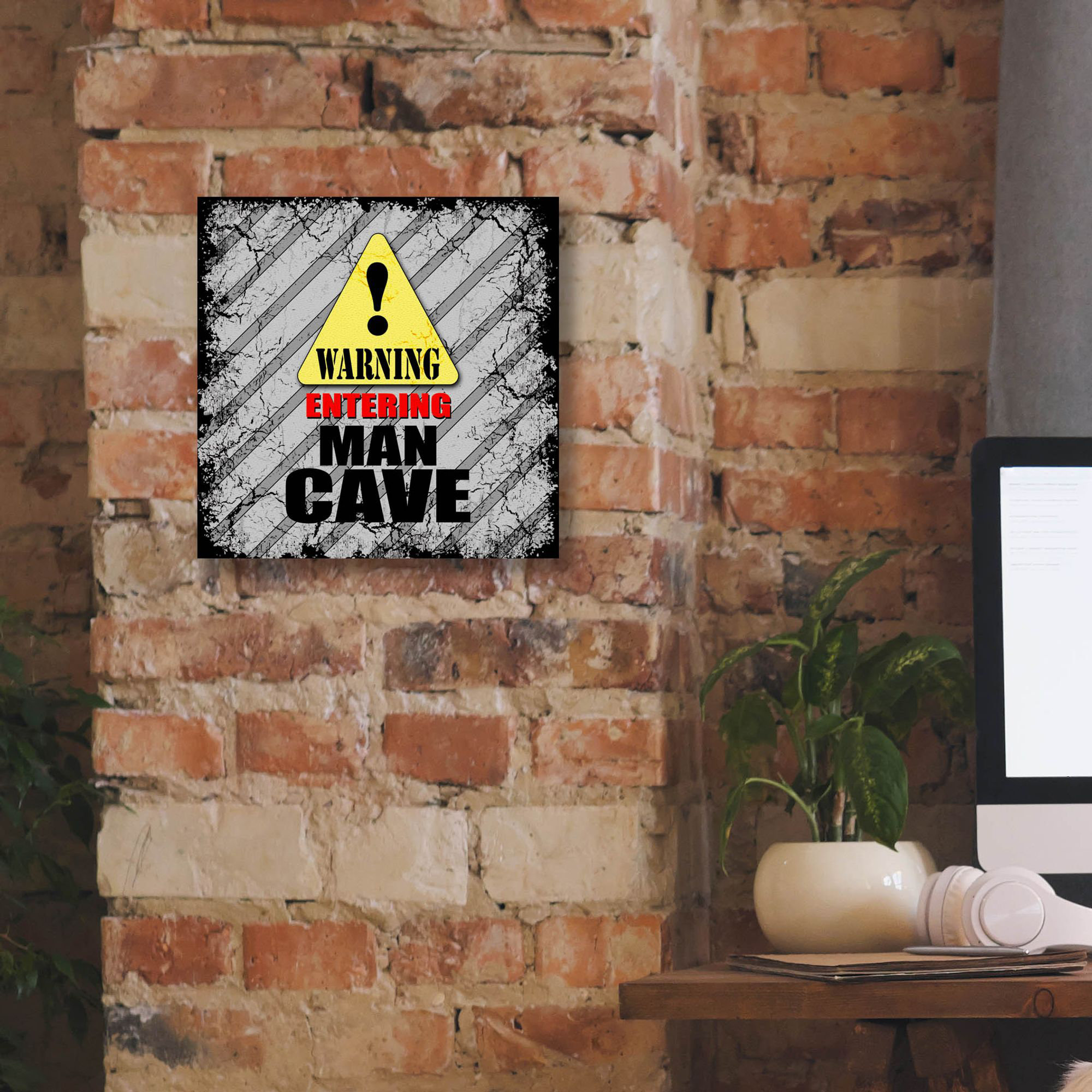 Trinx Warning Man Cave On Canvas by Lightbox Journal Print | Wayfair