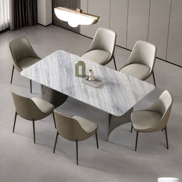 ALLNICEDT Modern Rectangular Natural Marble Dining Table Set | Wayfair