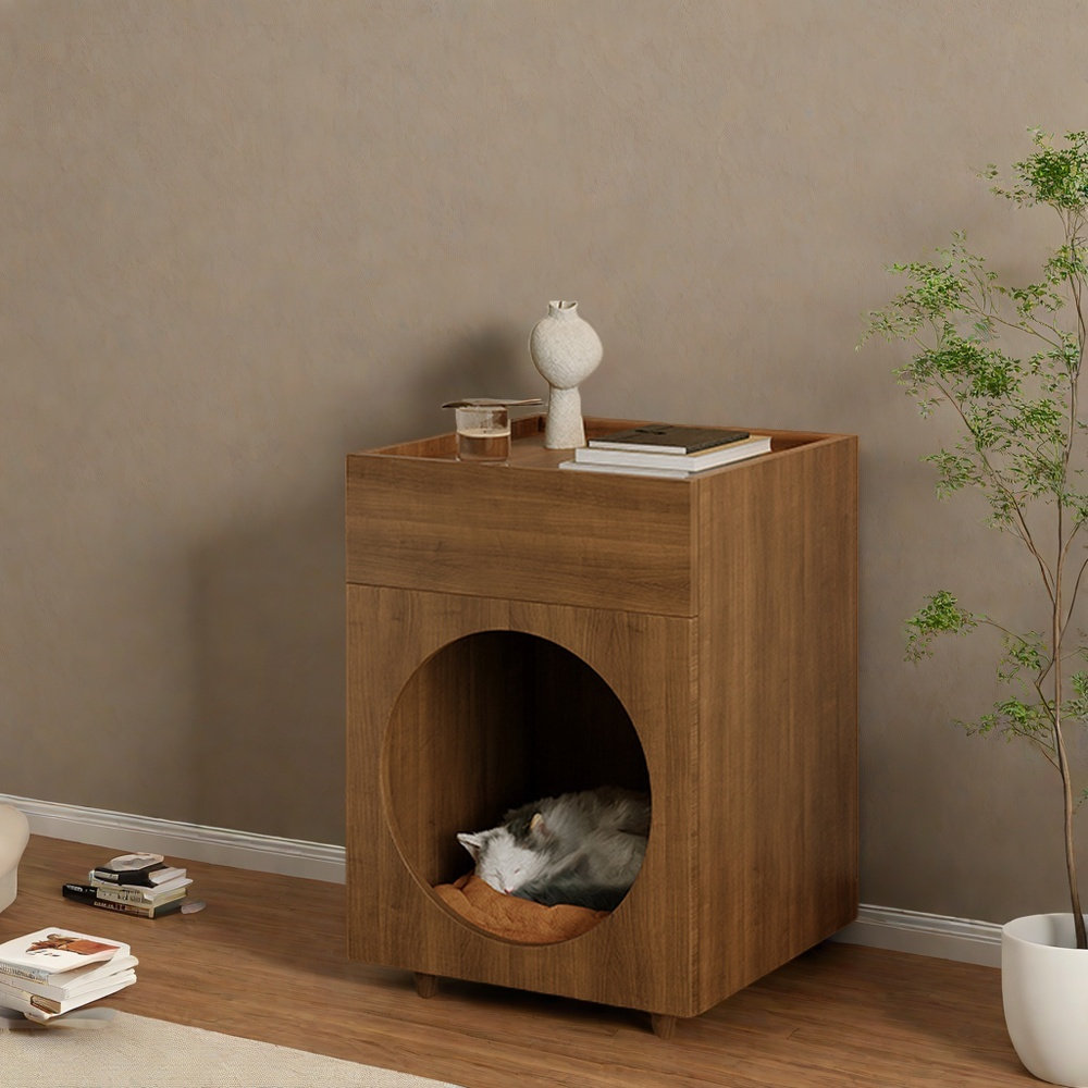 AWORET Solid Red Oak Cat House Coffee Table | Wayfair