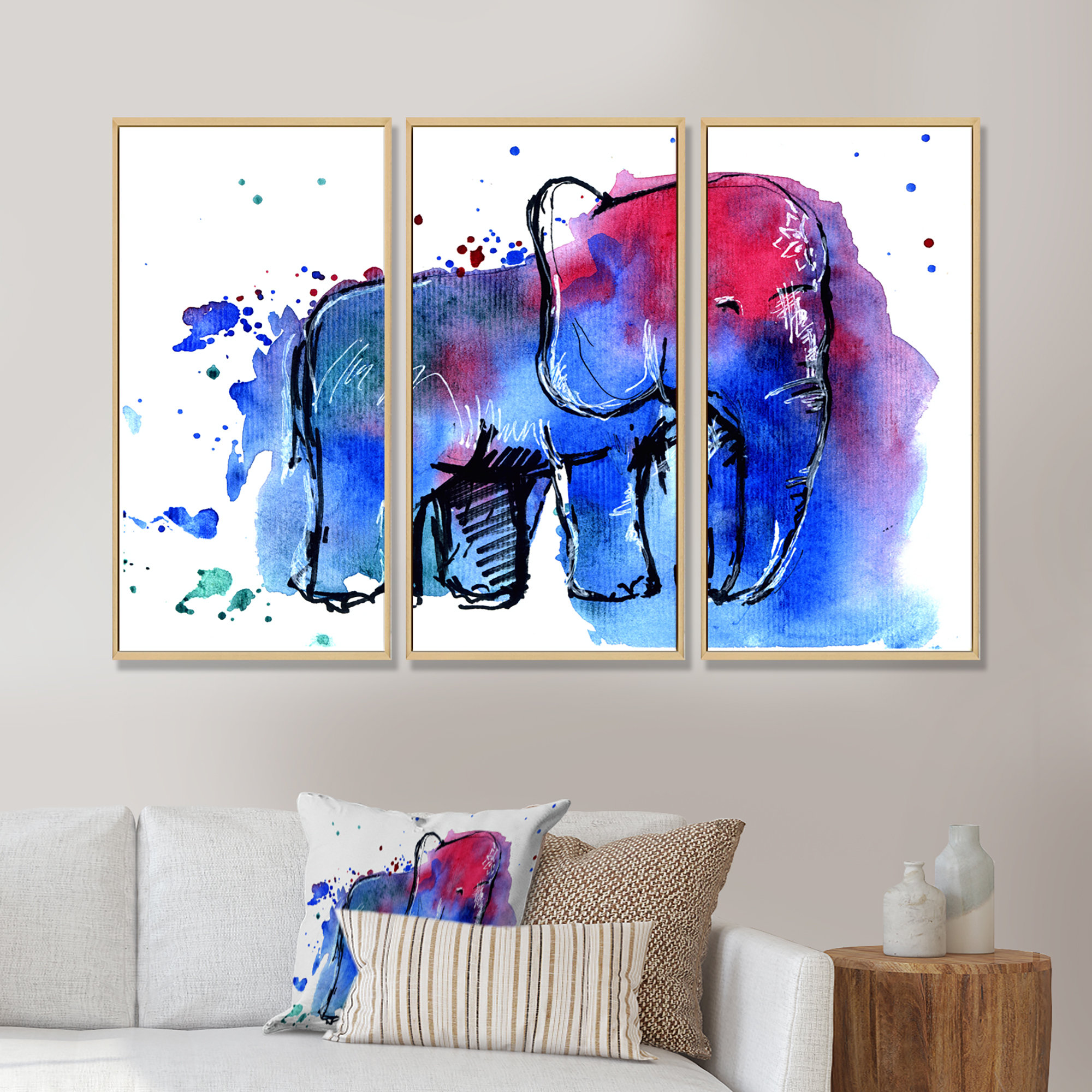 Dakota Fields Blue And Red Elephant Impression - Traditional Framed ...