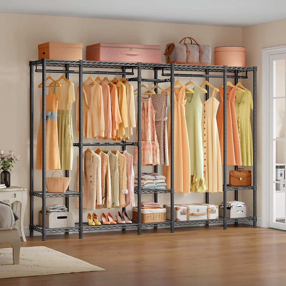 MAXAYA Extra Large Portable Closet Rack Bedroom Armoire Frees... | Wayfair