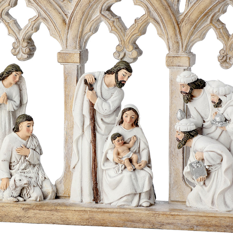 The Holiday Aisle® 12" Resin Nativity Scene With Archs | Wayfair
