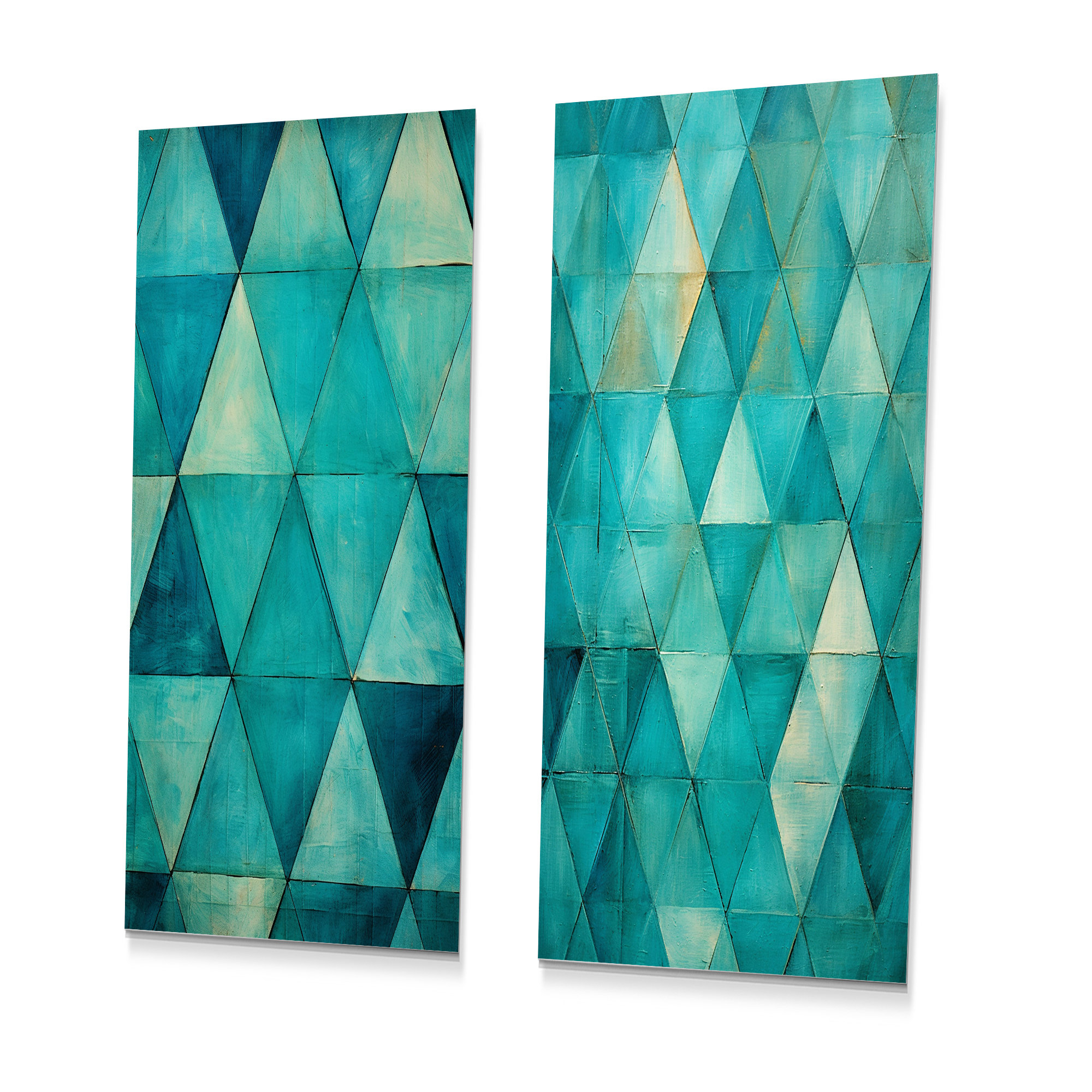 Design Art Turquoise Triangles - Abstract Shapes Metal Wall Decor Set ...