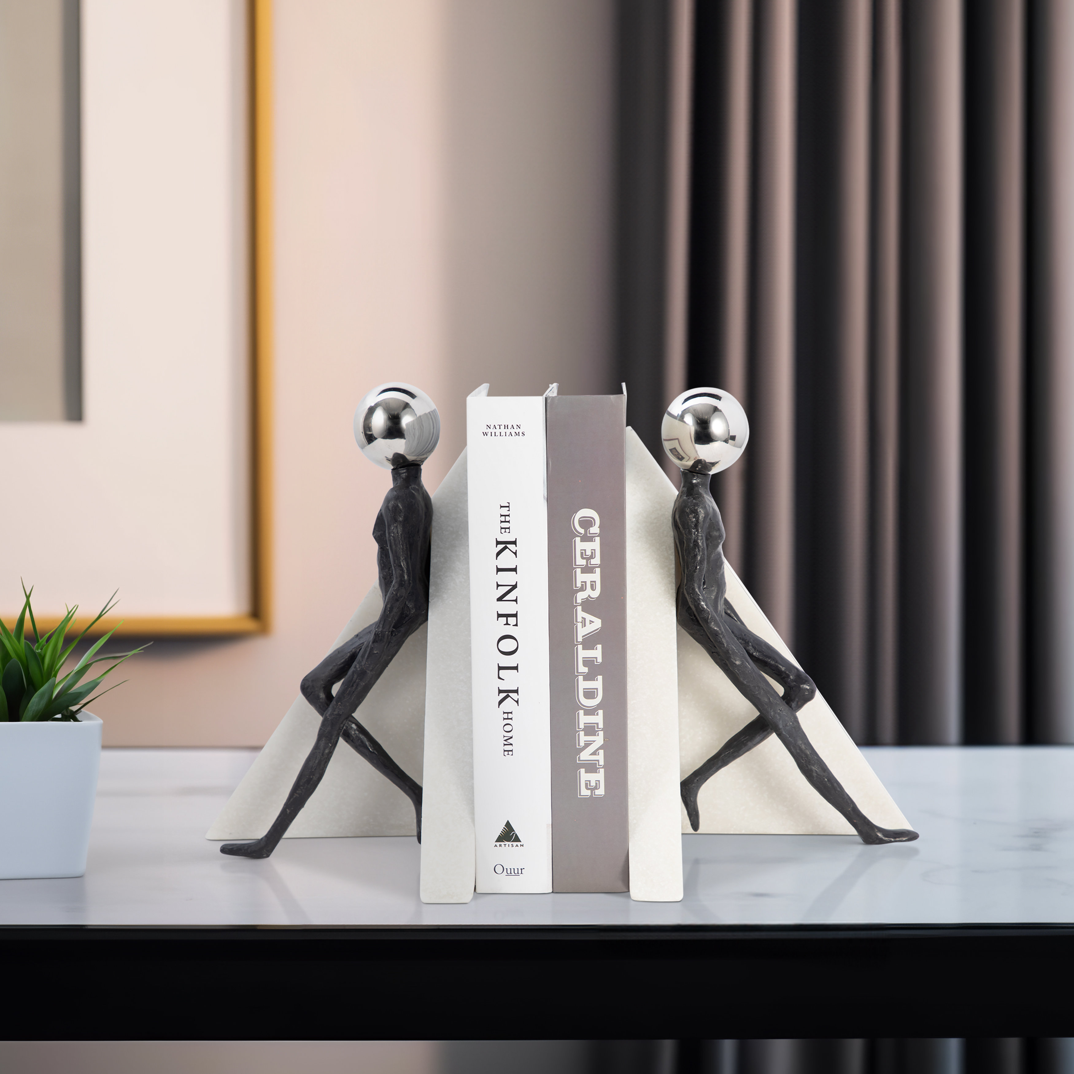 Orren Ellis 11" Crestone Figure Bookends With Steel Sphere | Wayfair