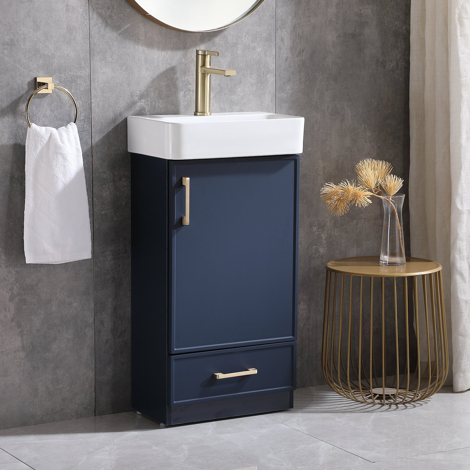 Ebern Designs Lilyian 18" Blue Modern Free-standing Single Bathroom ...