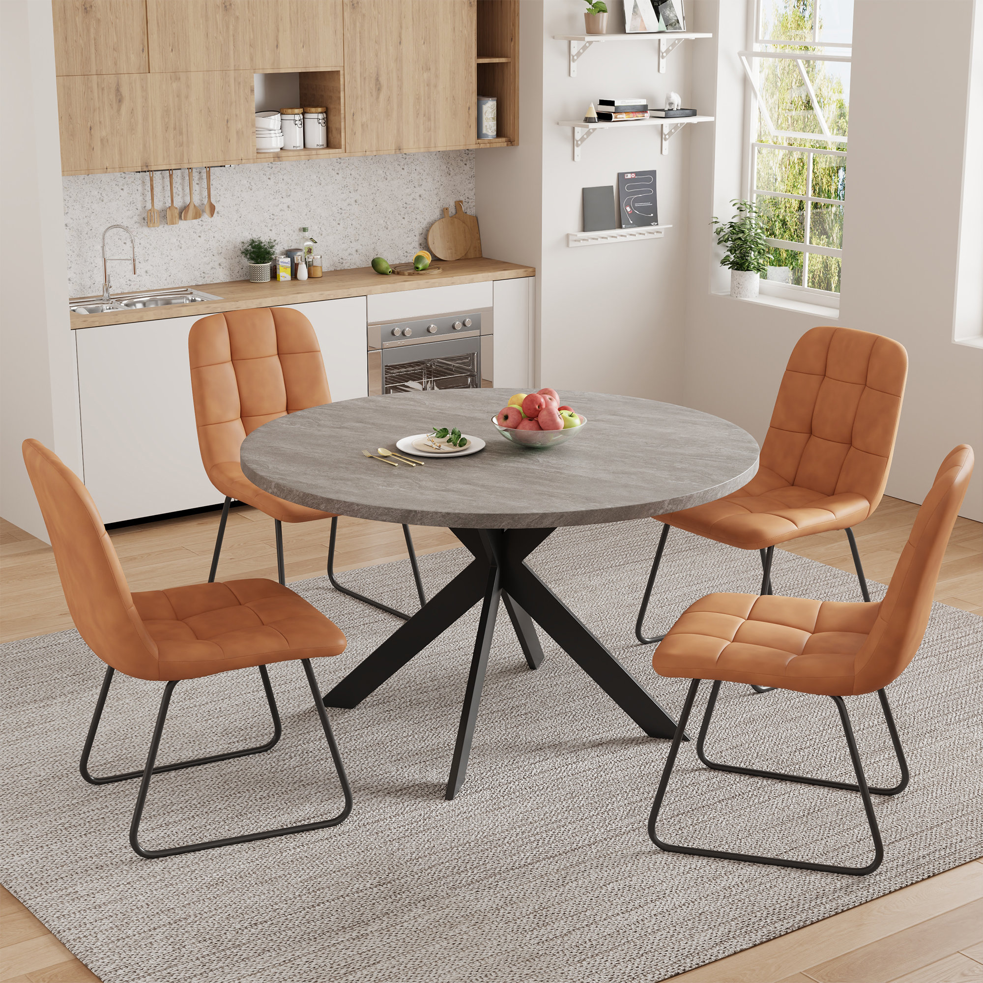 George Oliver Joevan 46''L Round Dining Table Set, Modern Kitchen Table ...