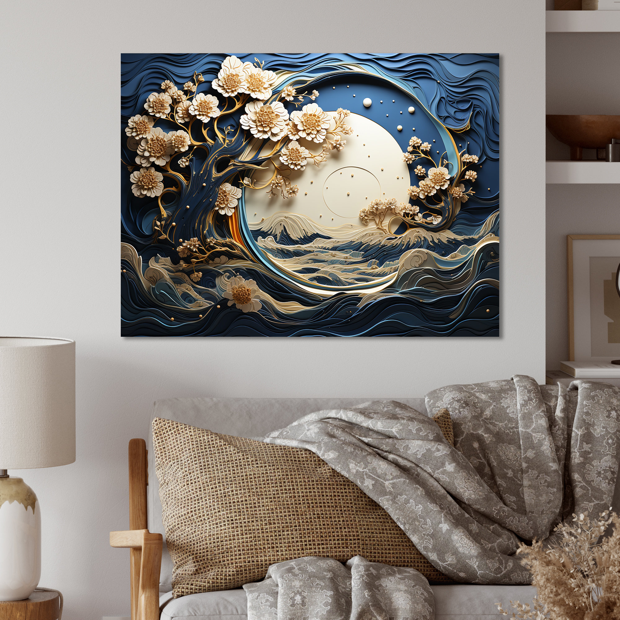 Mercer41 Gold And Blue Coastal Ambiance I - Tree Metal Wall Art | Wayfair