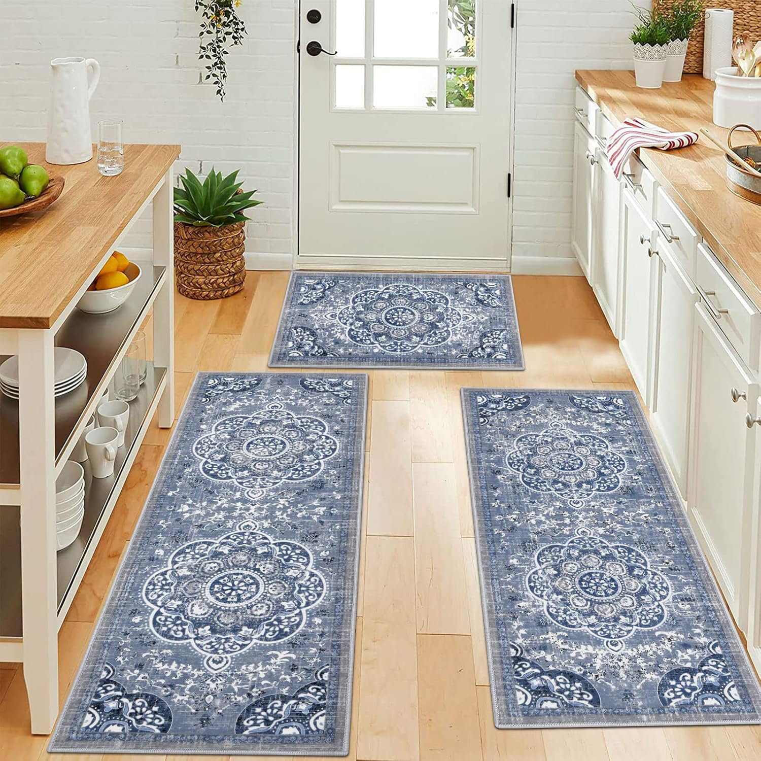 Bungalow Rose Boho Kitchen Rugs Sets, 3 Piece With Runner Floral ...