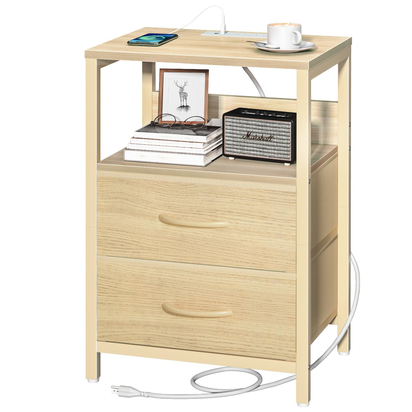 17 Stories Bedside Tables With Charging Stations, Drawers With Fabric ...