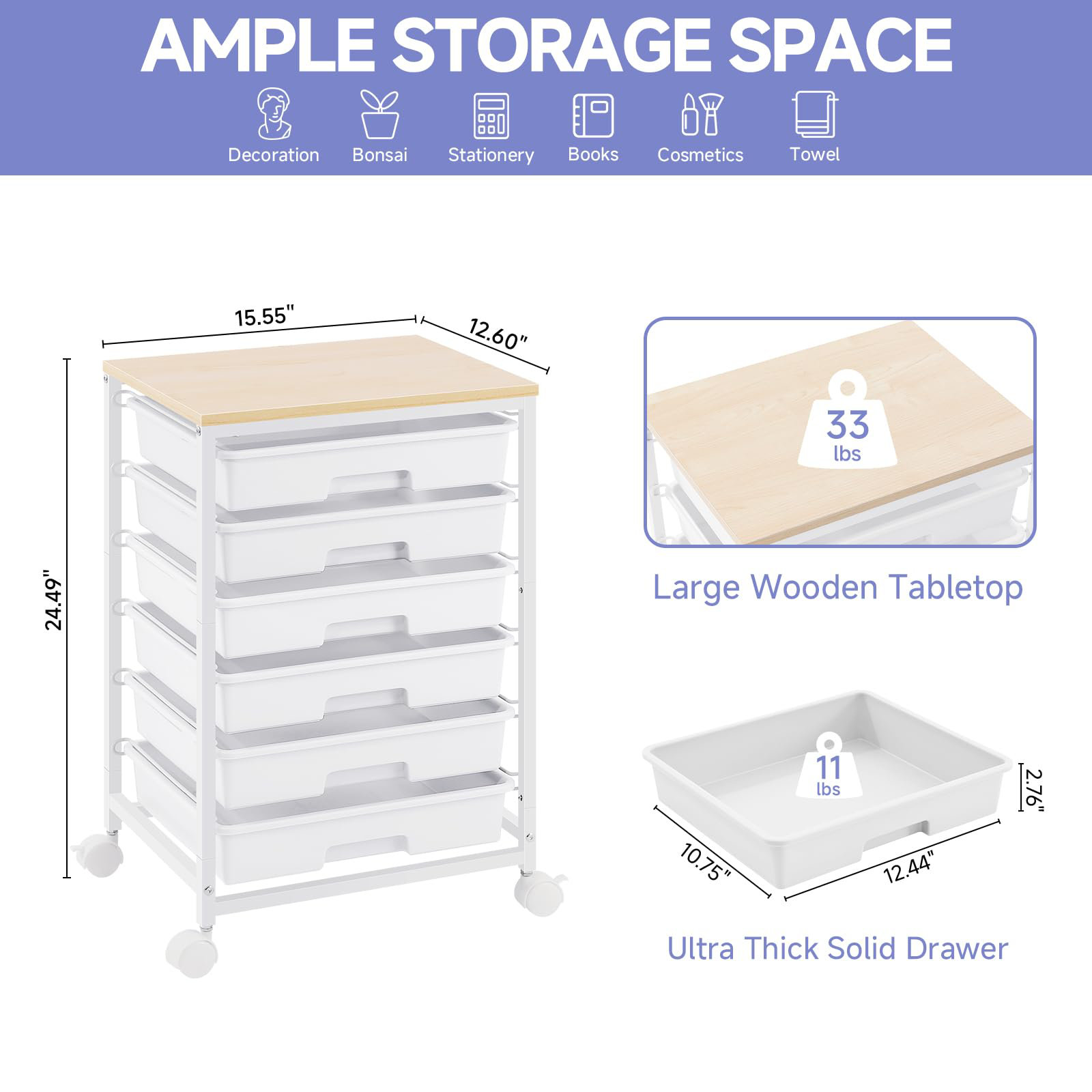 Rebrilliant Rolling Cart With Drawers,Utility Cart With 6 Drawers ...