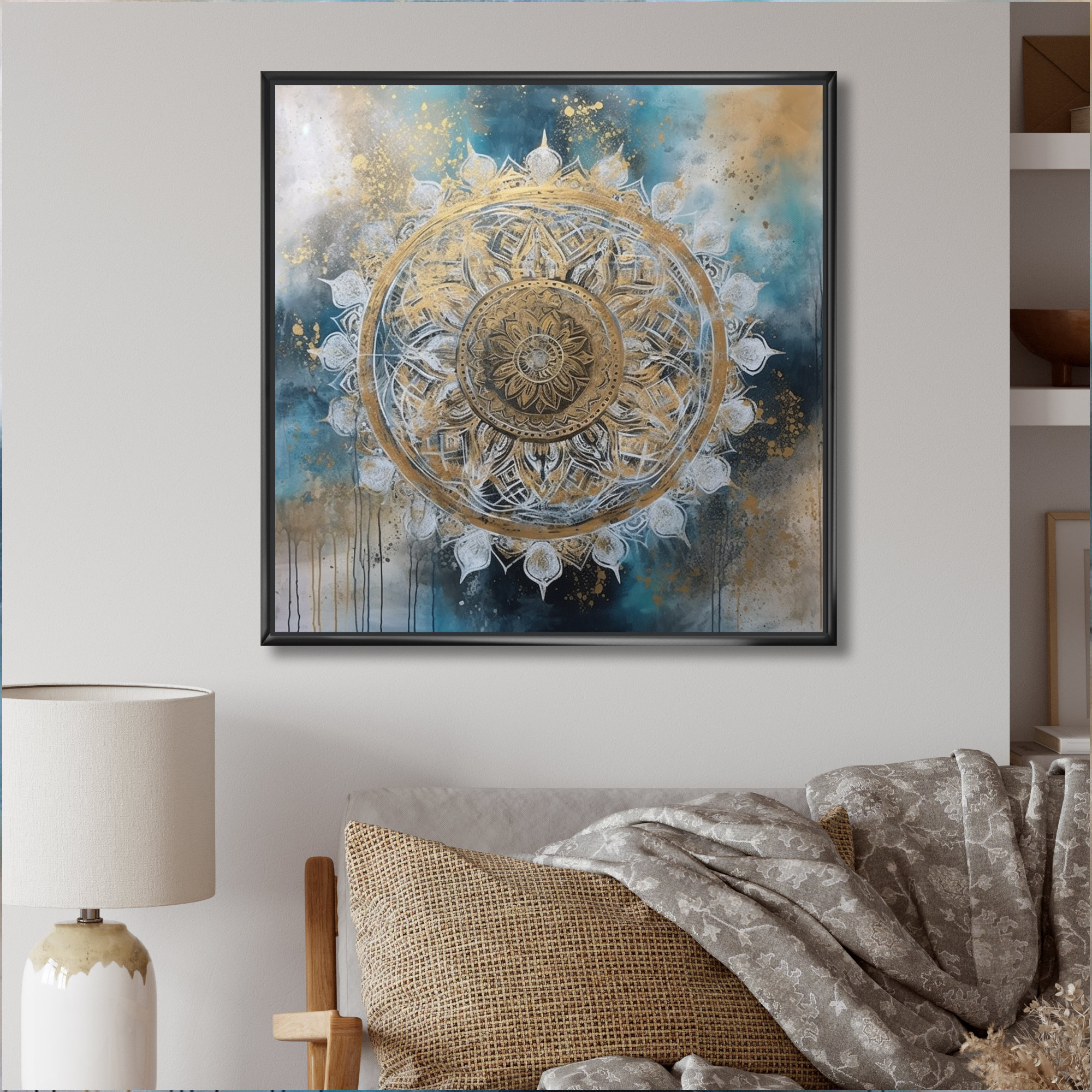 Bungalow Rose Teal And Gold Mandala III - Boho Mandala Wall Art | Wayfair