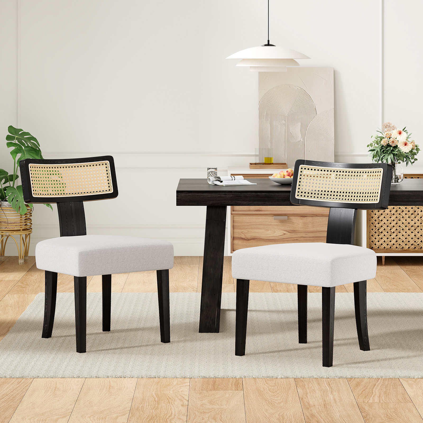 Bay Isle Home™ Mid-Century Upholstered Dining Chair With Rattan ...