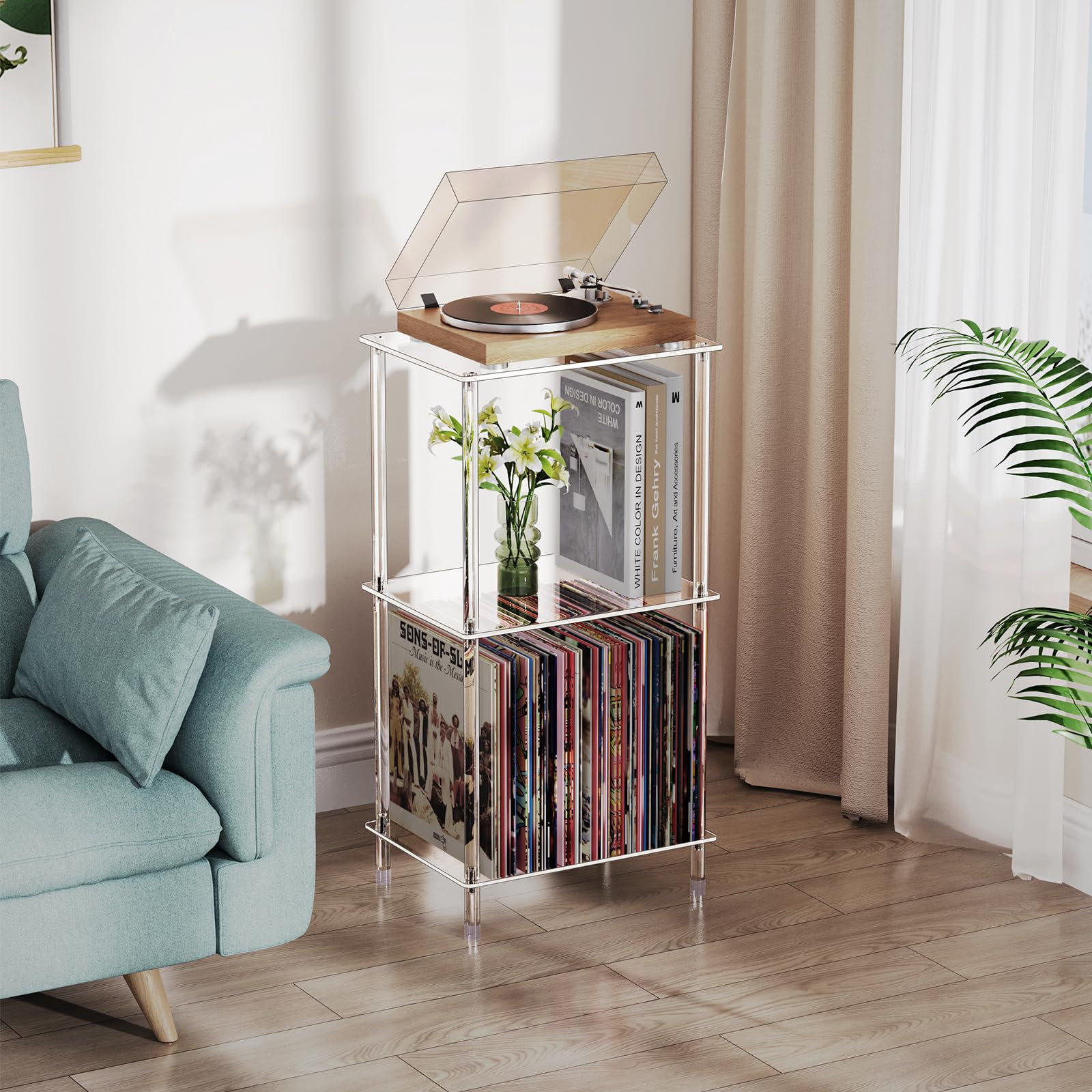 Wrought Studio™ Acrylic Record Player Stand, 3-Tier Clear Turntable ...