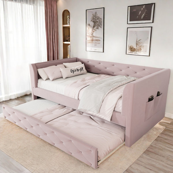 House of Hampton® Upholstered Velvet Daybed With Trundle, Storage ...