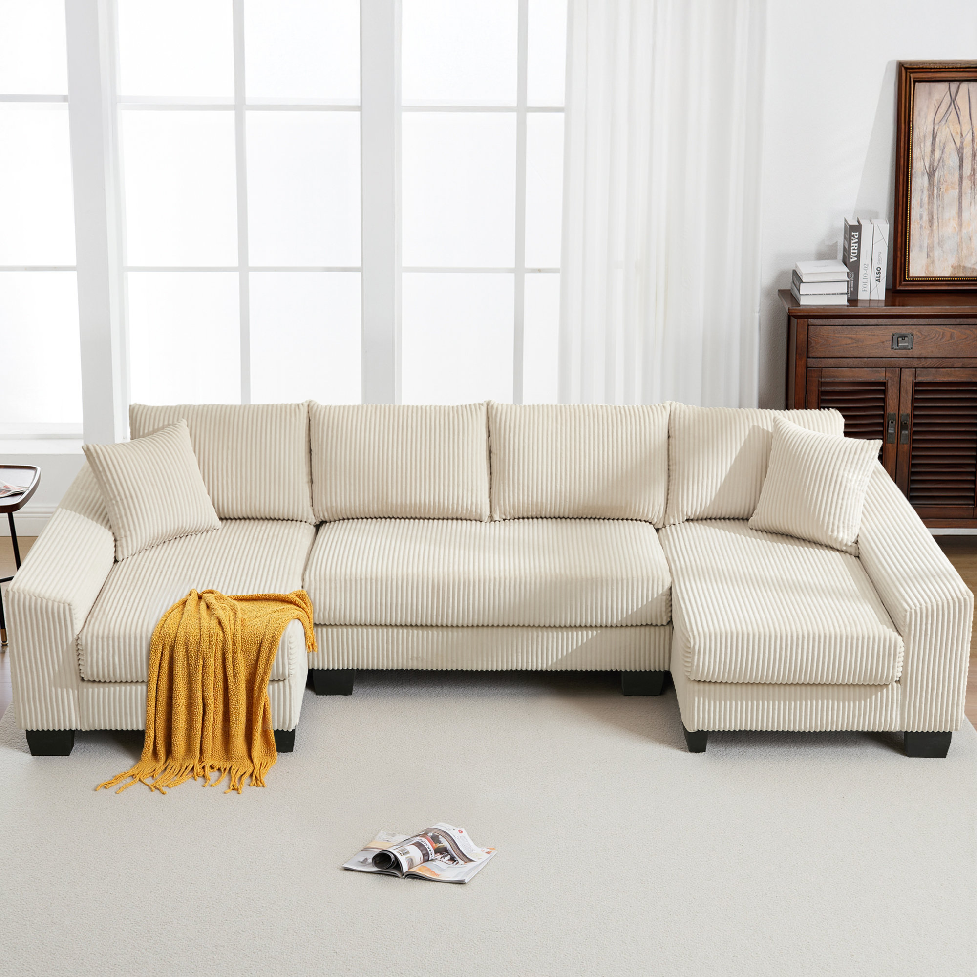 Latitude Run® U Shaped Sleeper Sofa Convertible Pull Out Bed Sectional ...