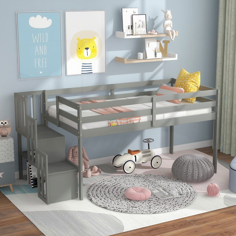 Harriet Bee Huybert Loft Bed with Staircase, Grey - No Box Spring ...