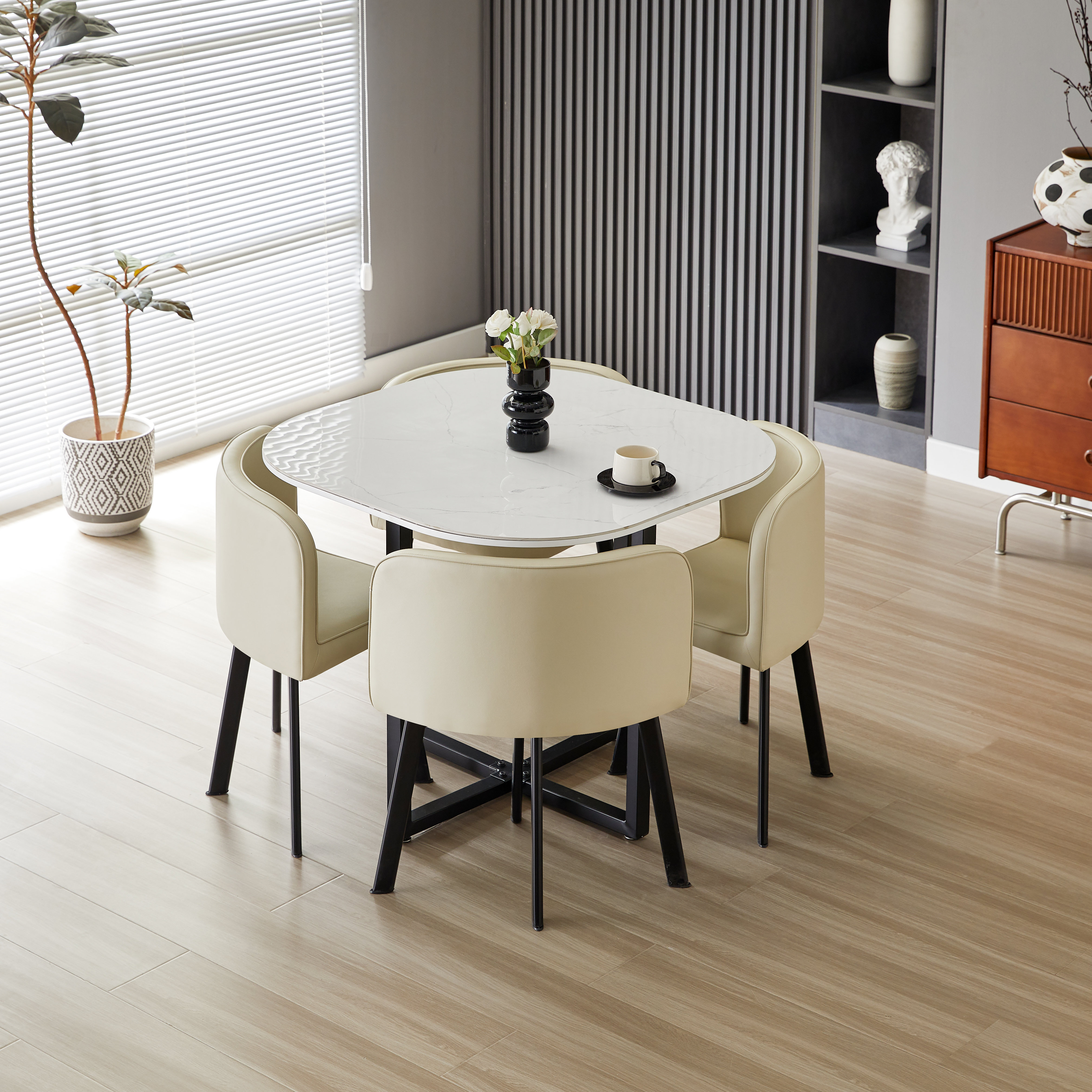Metro Lane Oliver Nesting Square Dining Table Beige Chairs | Wayfair.co.uk