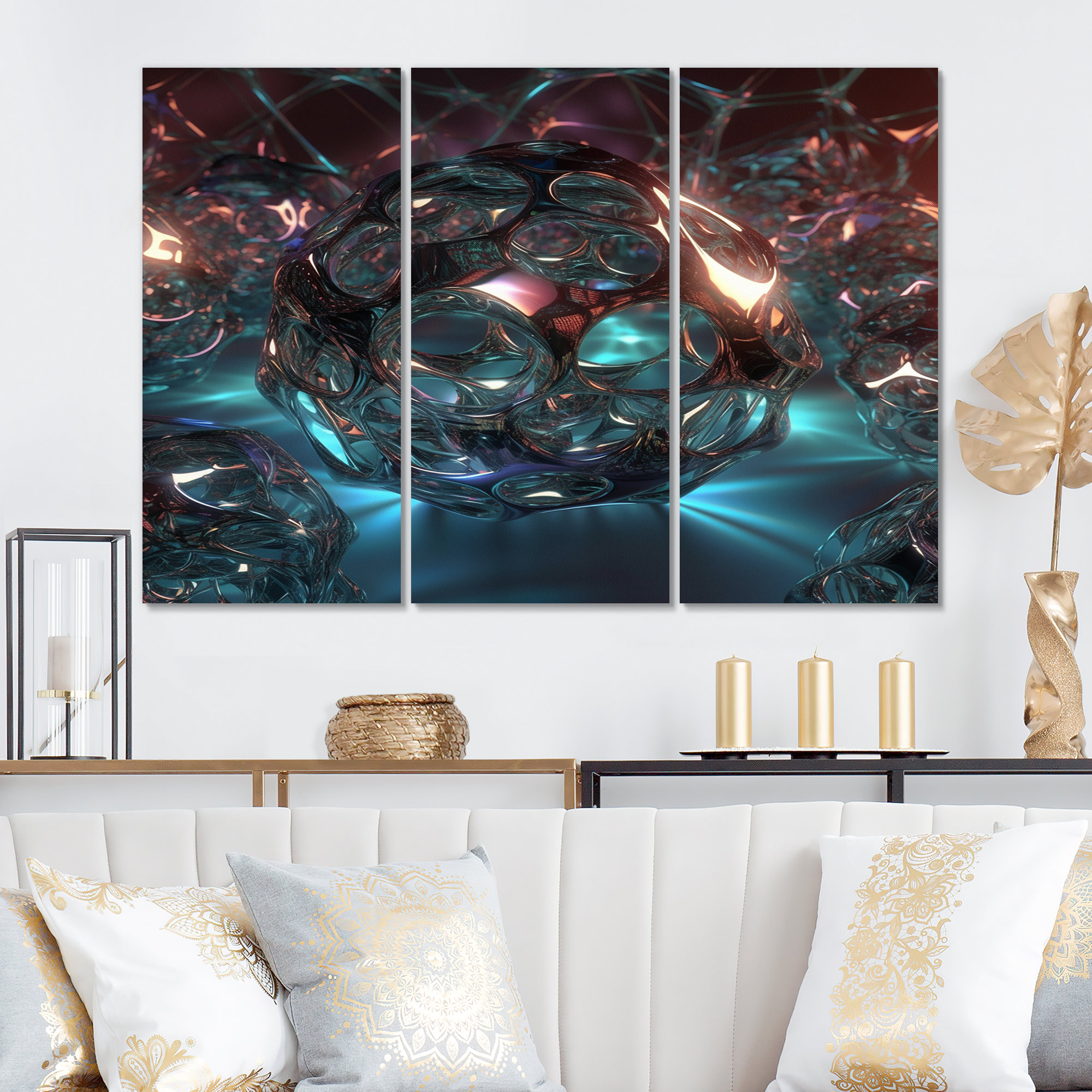 Ivy Bronx Liquid Crystal Atom II On Canvas 3 Pieces Print | Wayfair