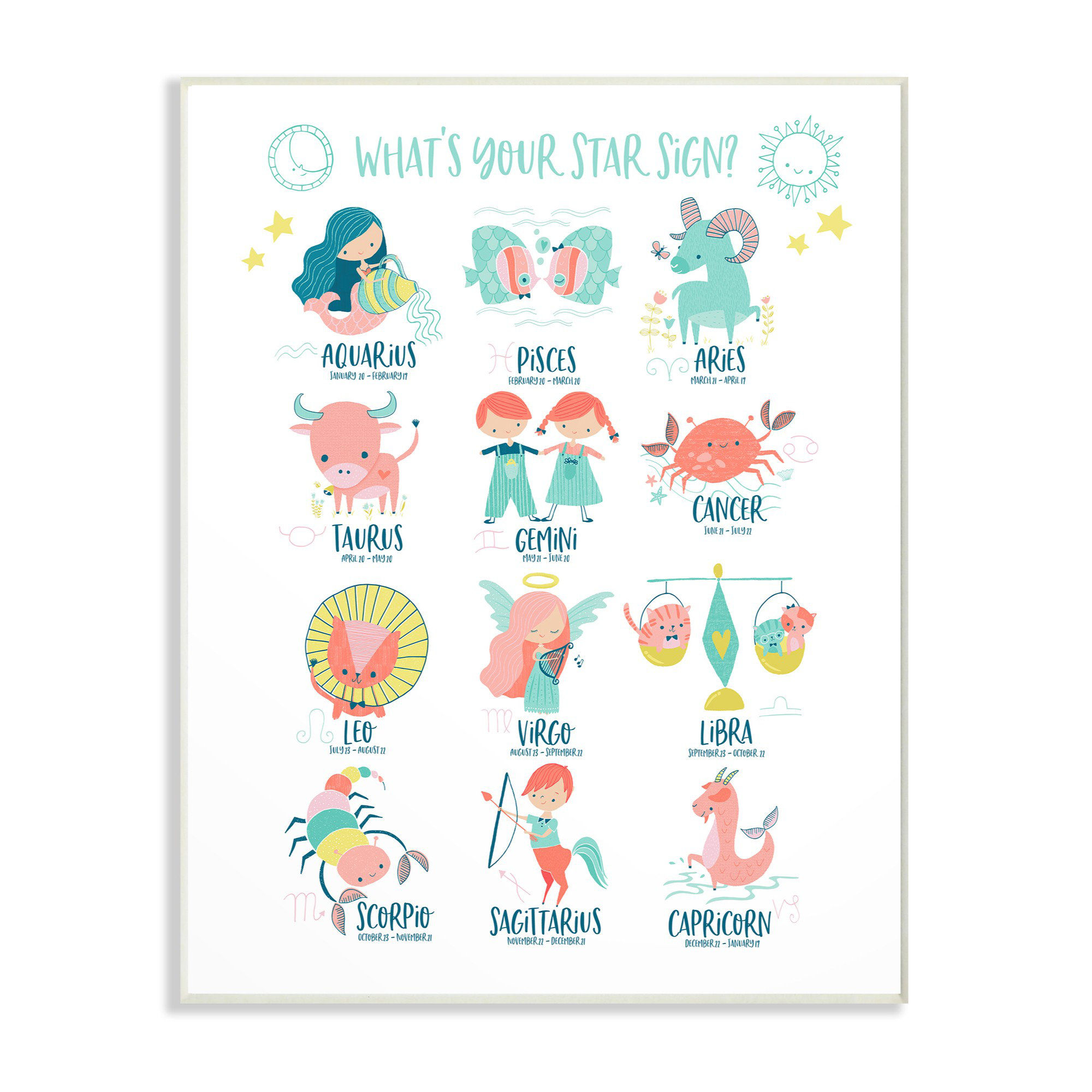 Harriet Bee Quin wood Fun Modern Zodiac Star Sign Cartoons Art | Wayfair