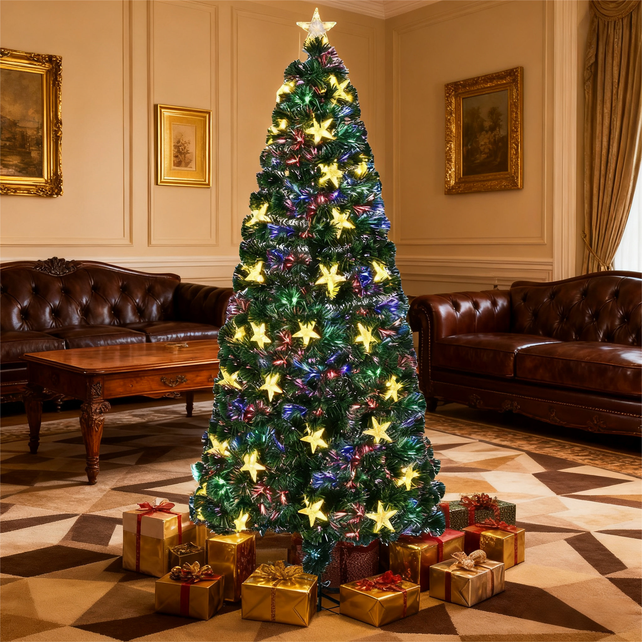 The Holiday Aisle® 6Ft Pre-Lit Fibre Optic Tree With Large Stars,Full ...