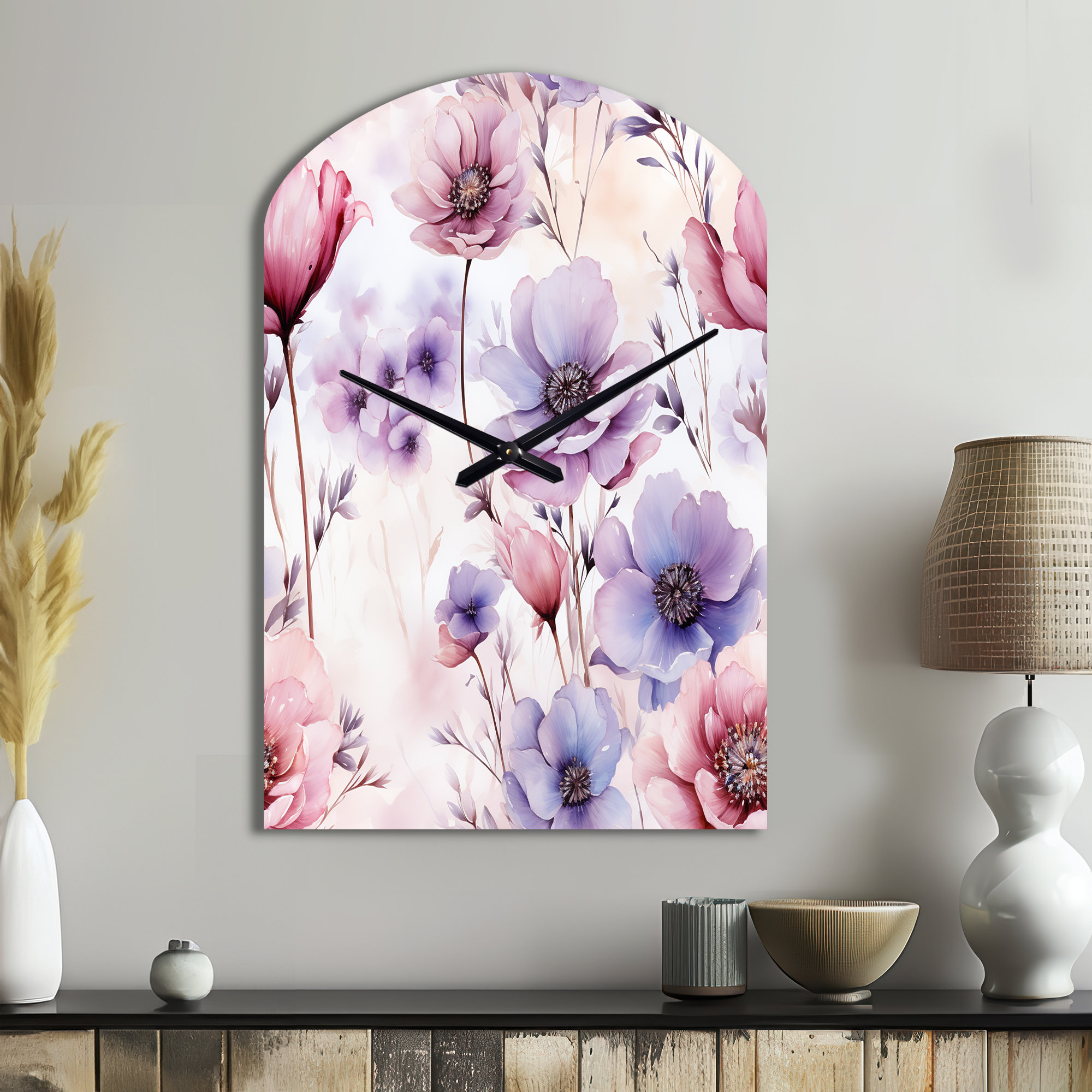 Design Art Pink And Purple Wildflower Paradise - Floral Asymmetrical ...