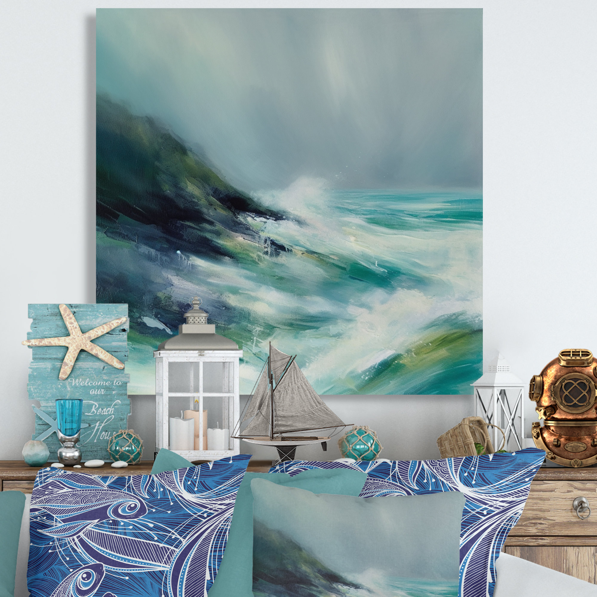 Ivy Bronx Seascape Abstract Painting II - Abstract Liquid ink Metal ...