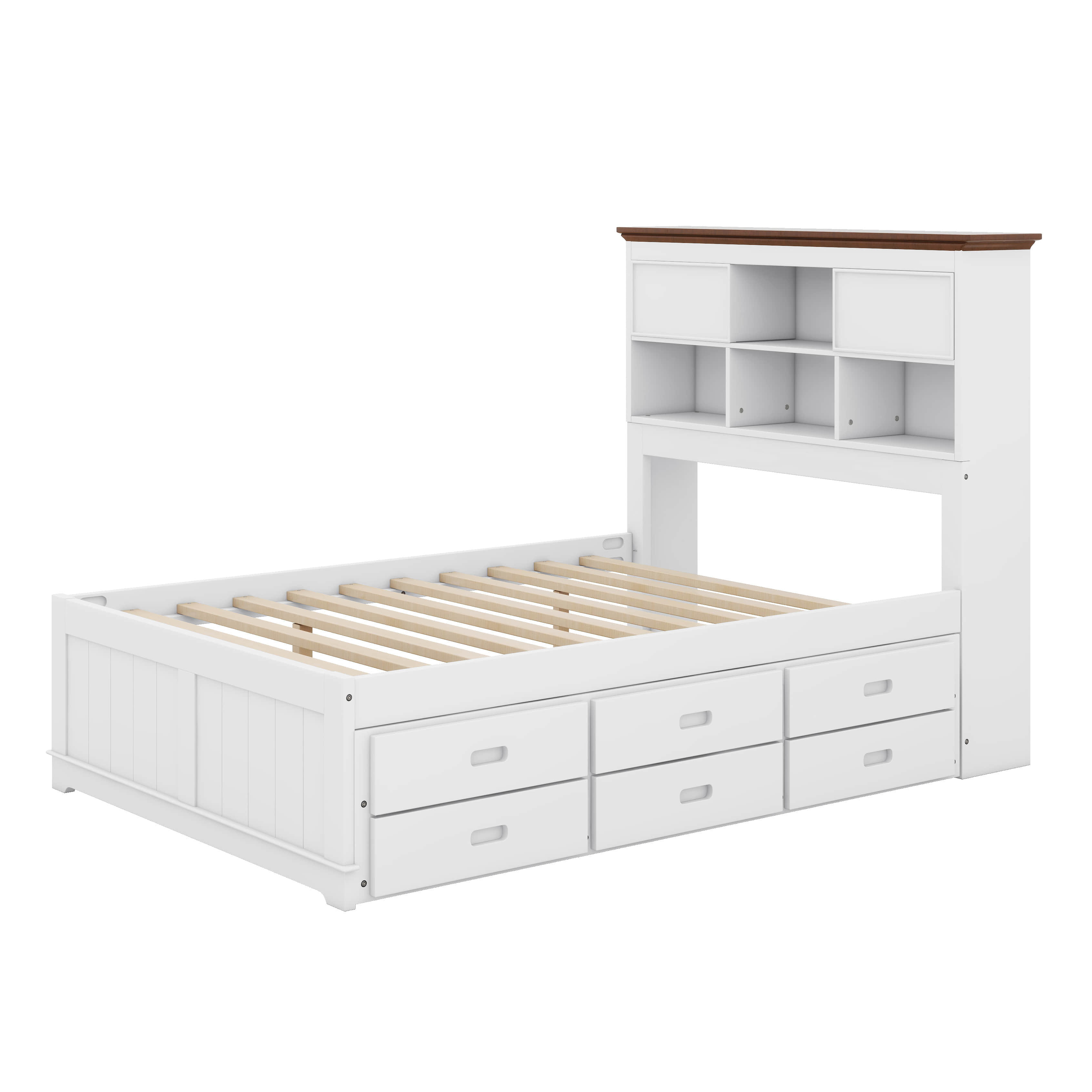 Lark Manor Full Size Captain Bed With Trundle And Bookcase Headboard, 3 ...