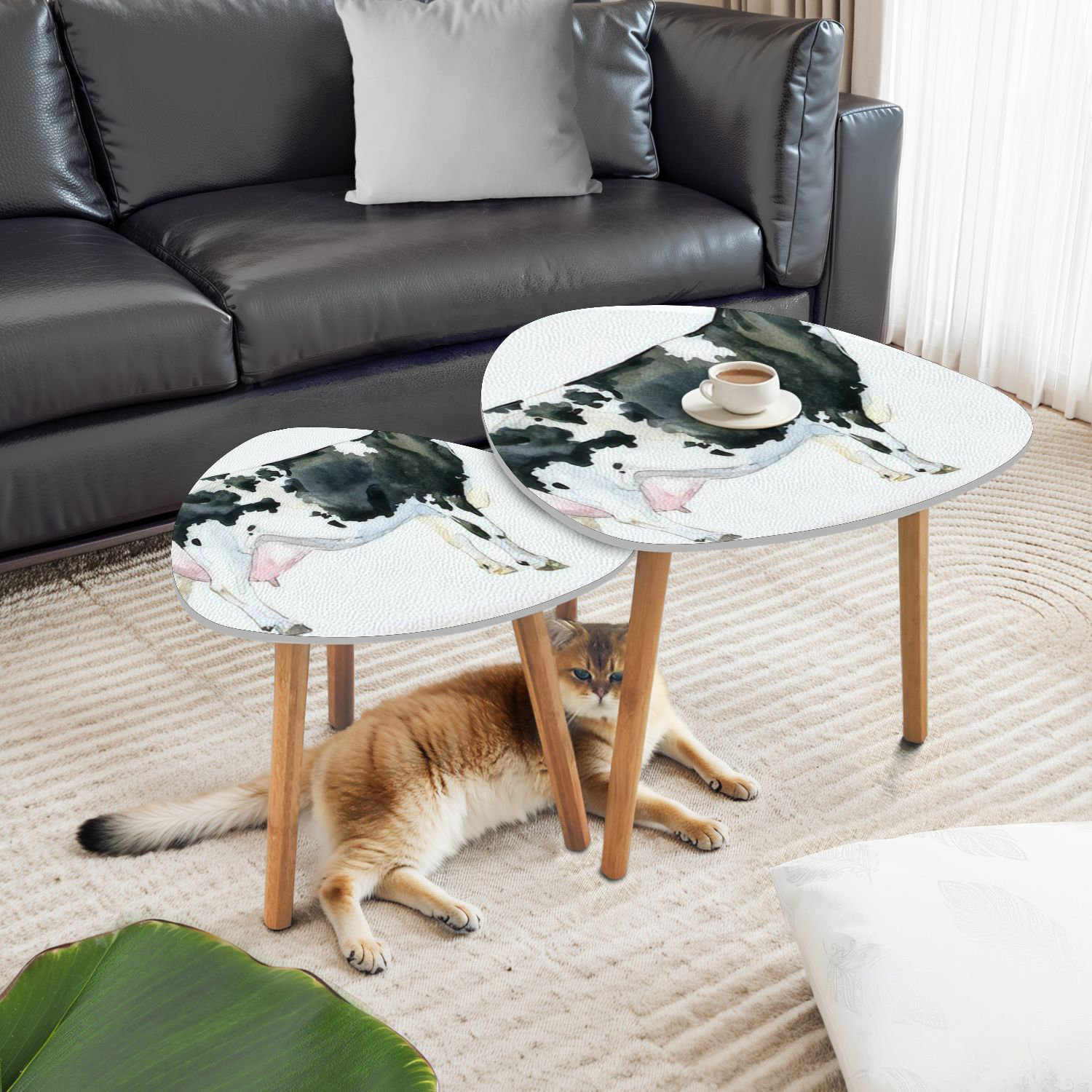 East Urban Home Triangle Nesting Coffee Table Set of 2 cow watercolor ...