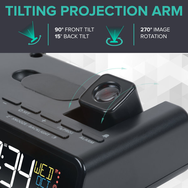 Ivy Bronx Digital Projection Electric Alarm with 10W Wireless Charger ...