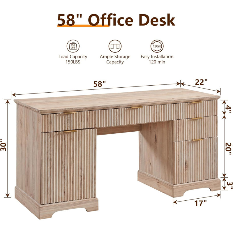 Red Barrel Studio® 58" Modern Executive Desk with Storage, Wood Home ...