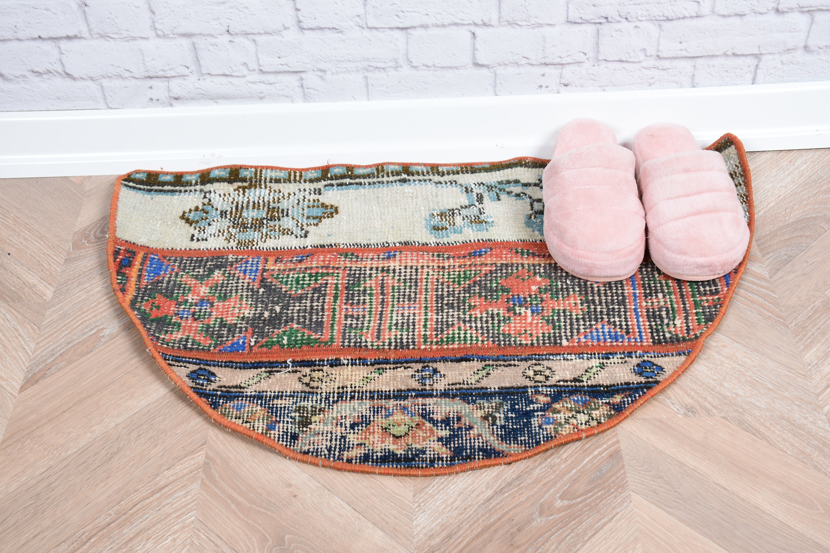 Bungalow Rose Unique Vintage Turkish Half Circle Area Rug with Vibrant ...