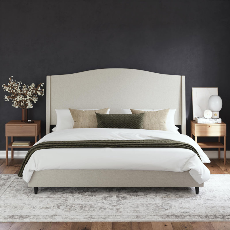 Latitude Run® Oakley Wingback Platform Bed Frame with Tall Headboard ...