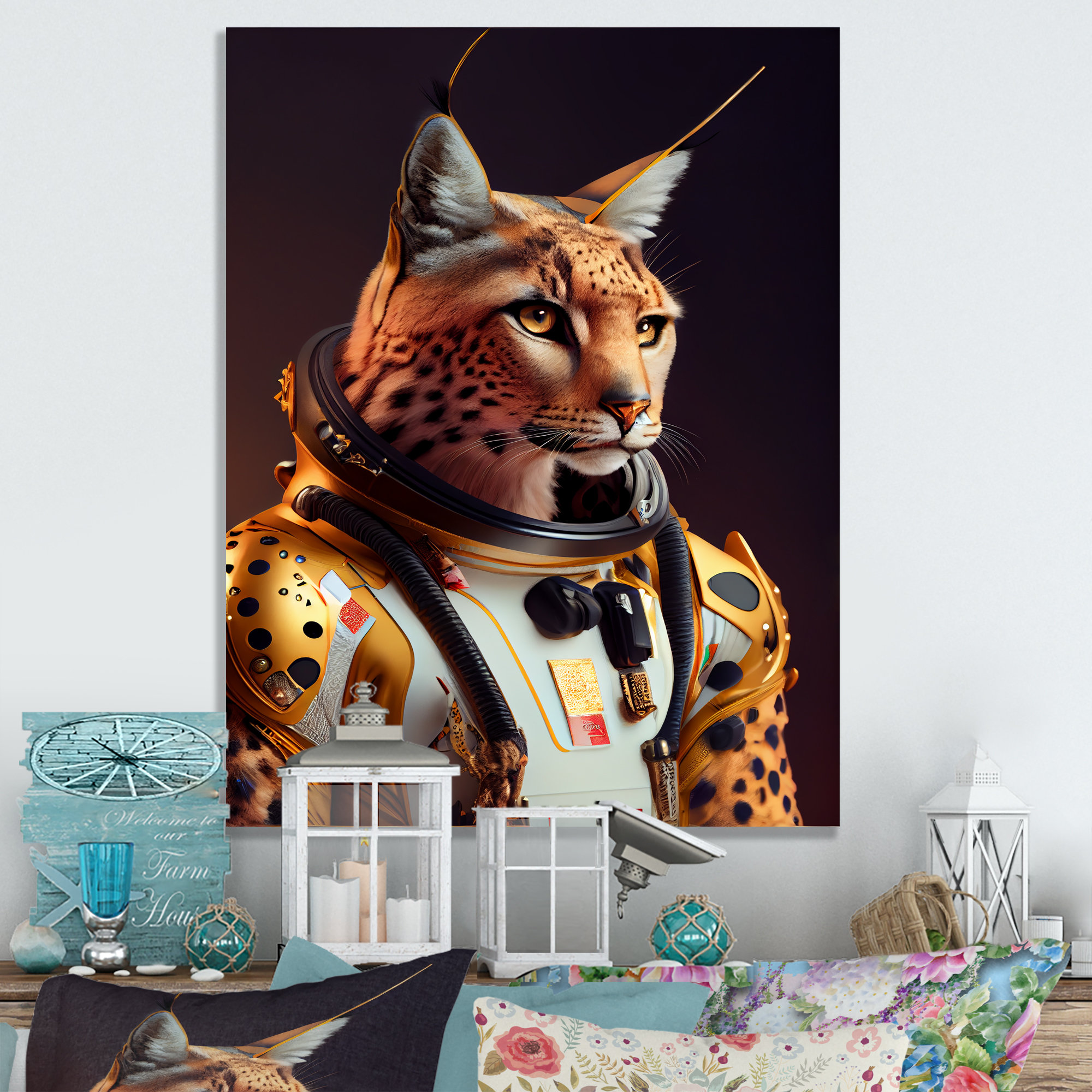 Trinx Wildcat In Space Uniform - Animals Cat Canvas Wall Art | Wayfair