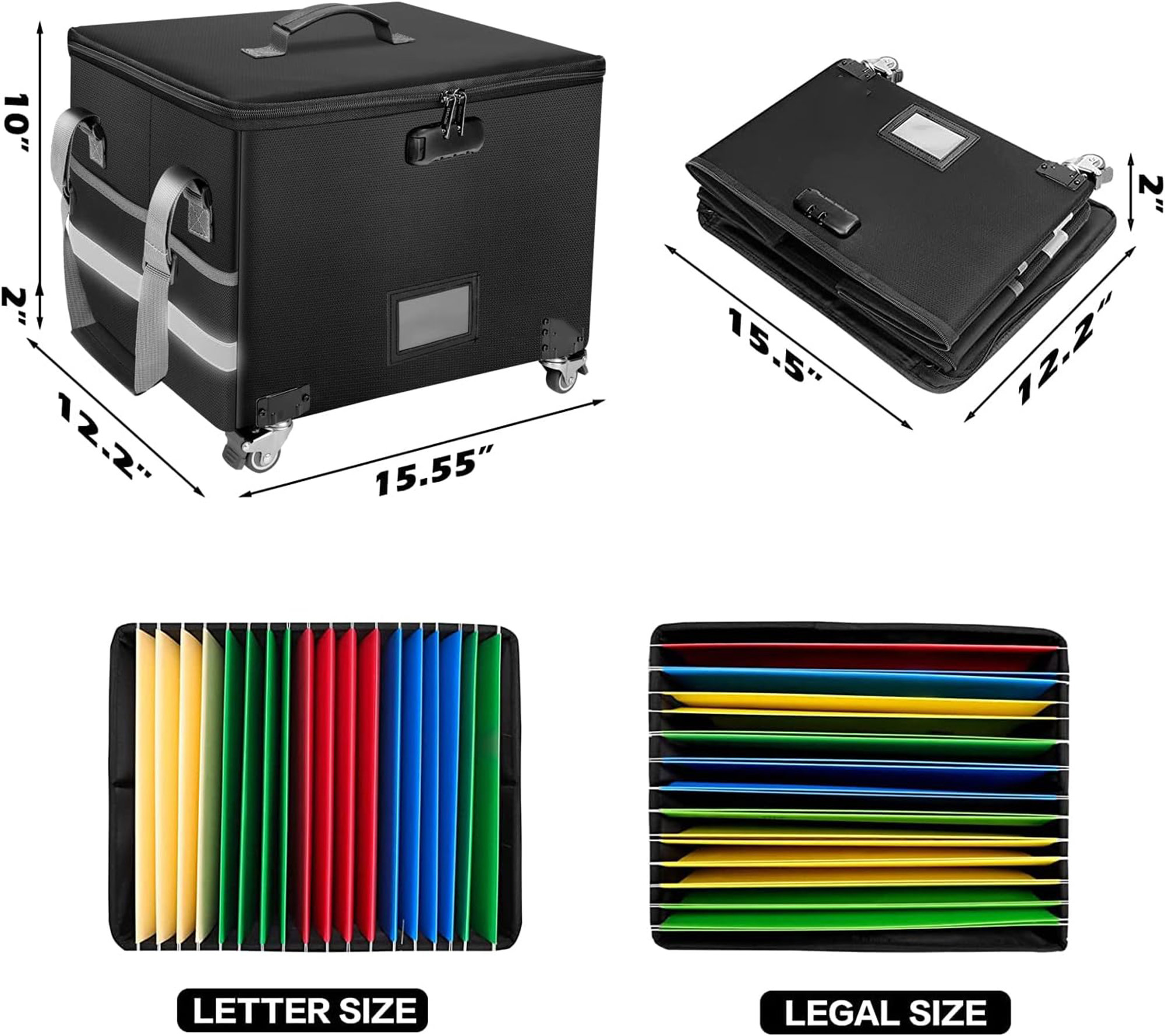 Artmeer Fireproof Document Box with Wheels, Collapsible File Box with ...