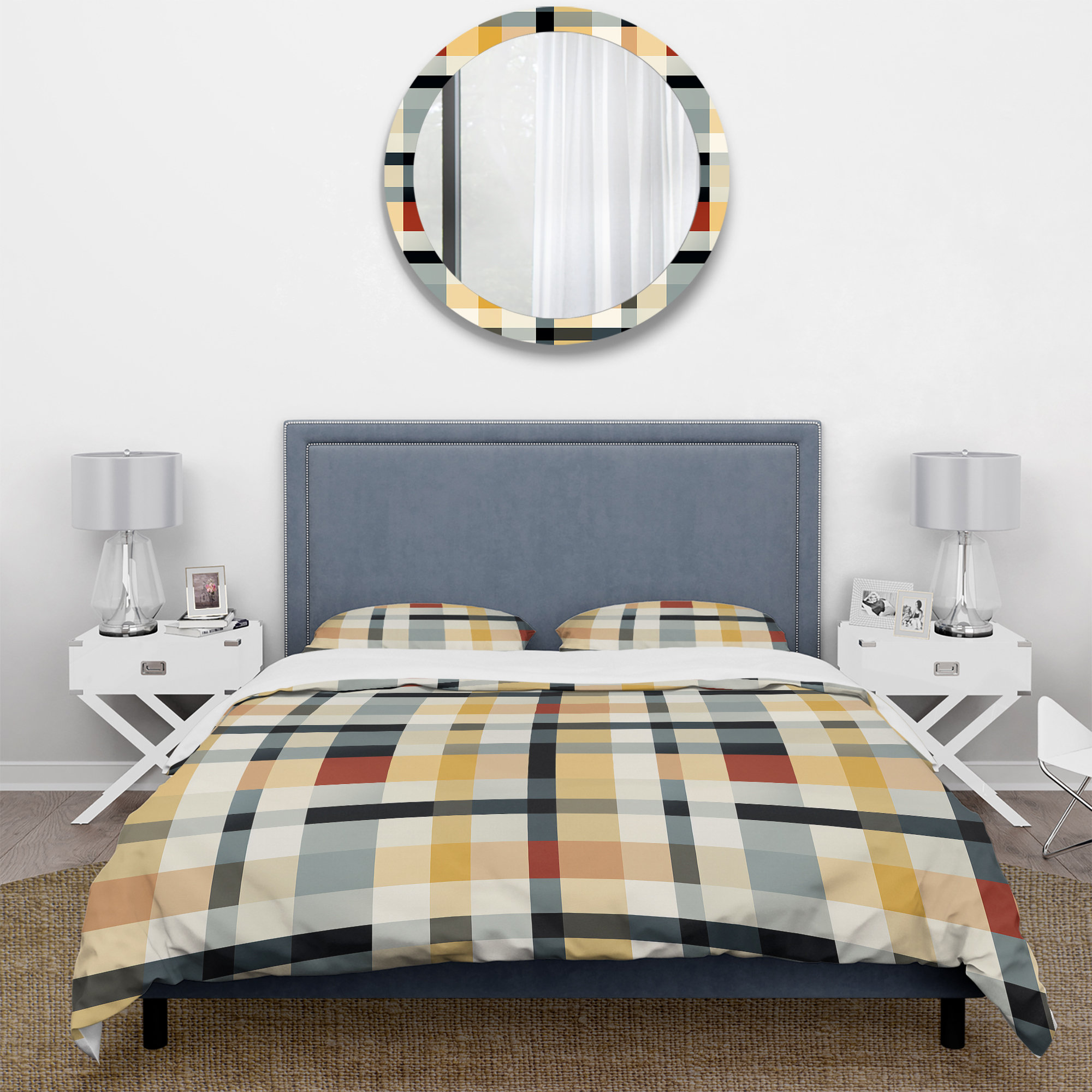 Design Art Black And Cream Plaid Sophistication - Plaid Duvet Cover Set ...