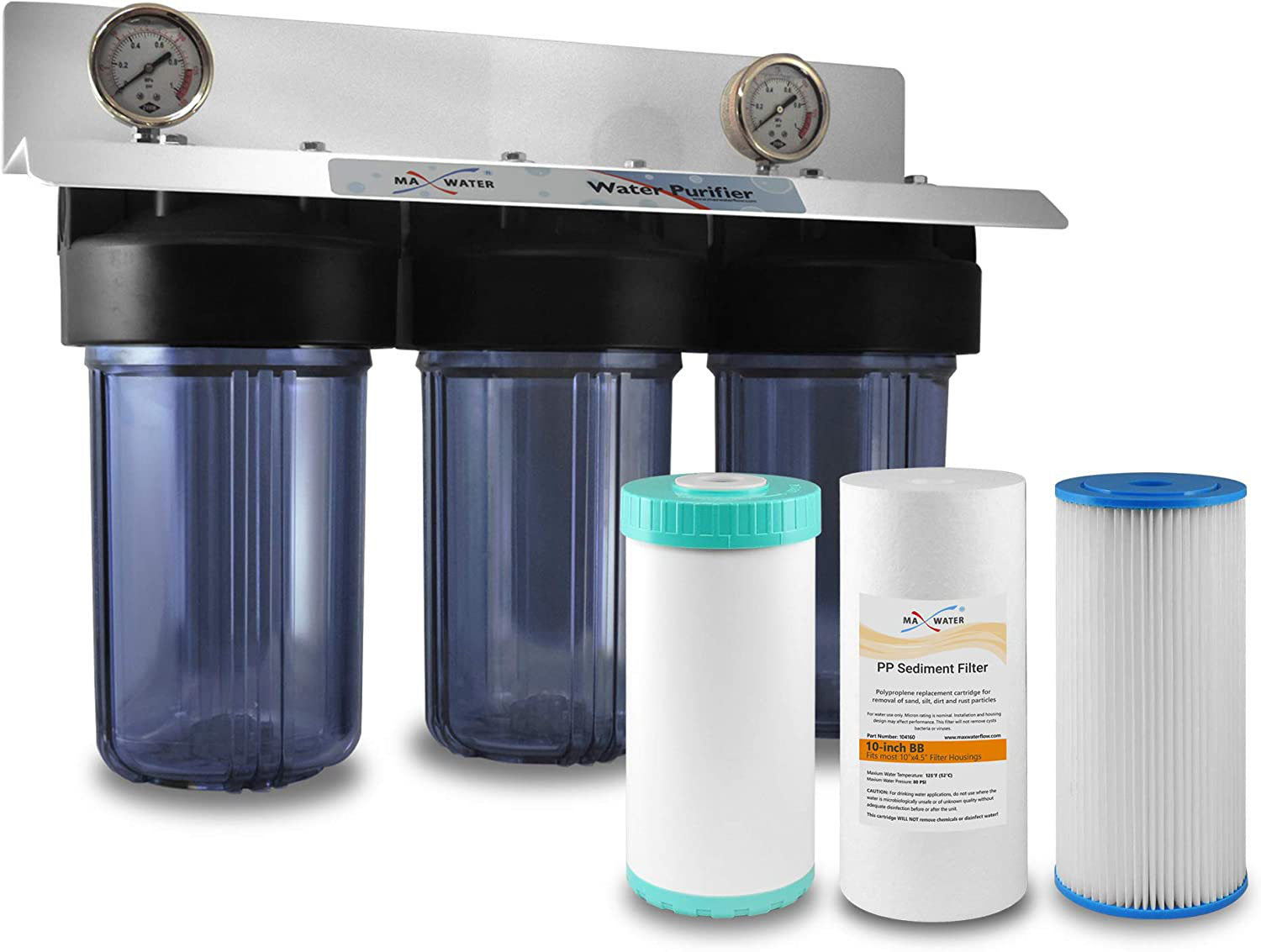 Max Water 3 Stage Clear Whole House Water Filter System 10 x 4.5 Inch ...