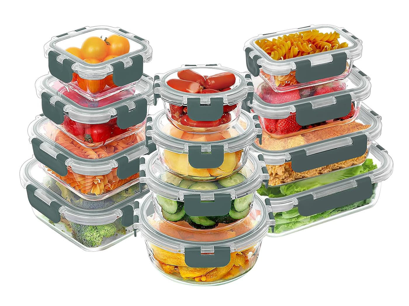 Hokku Designs 24 Pieces Grey Glass Food Storage Containers Set ...