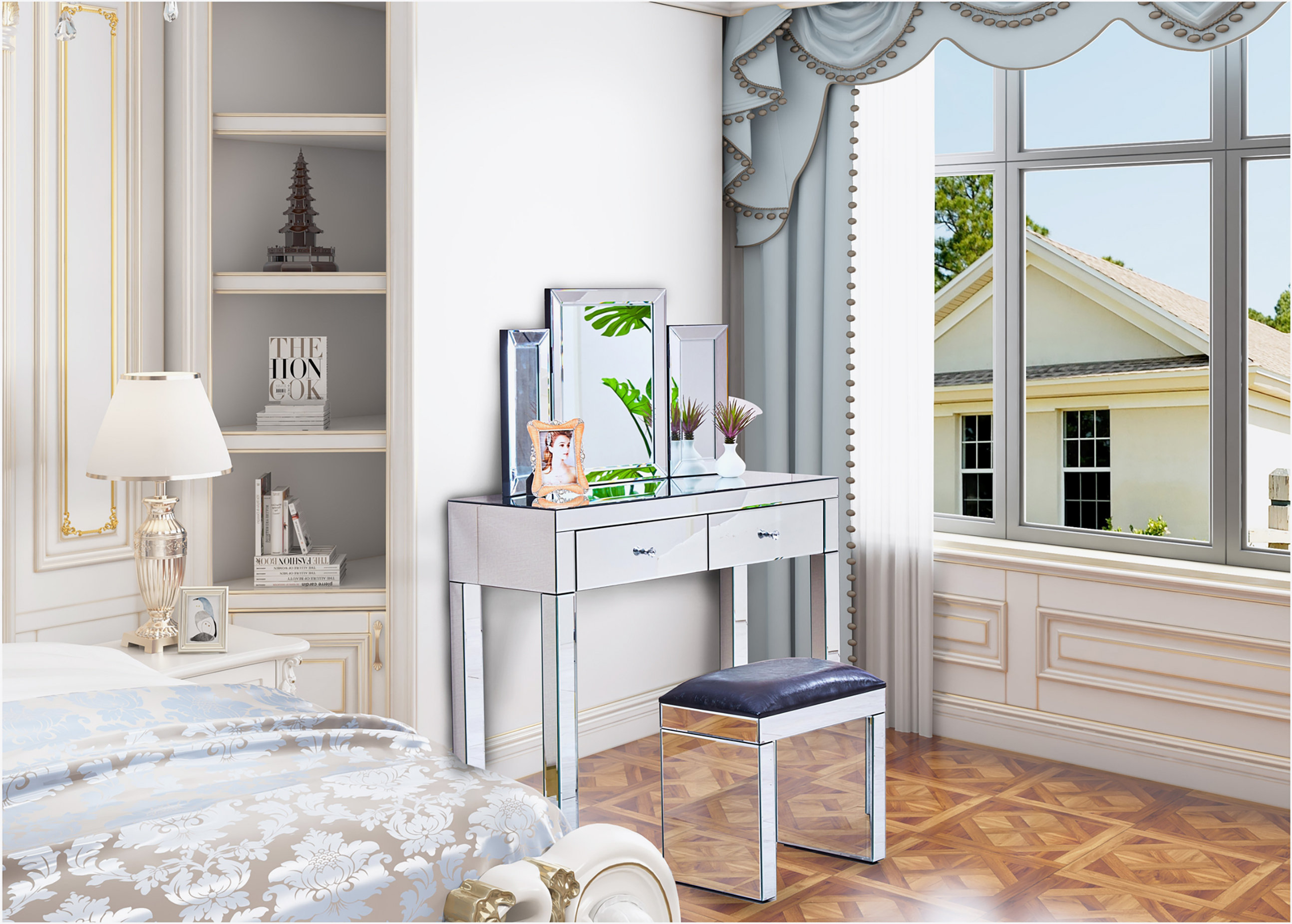 Mercer41 Mirror Desktop Dressing Table, 2 Drawer Dressing Table ...