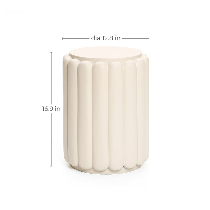 Latitude Run® Ivory White Pillar Round 17-Inch Tall Cement Side Table ...