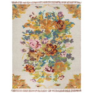 Bungalow Rose Floral Hand Knotted Wool/Cotton Orange Area Rug | Wayfair