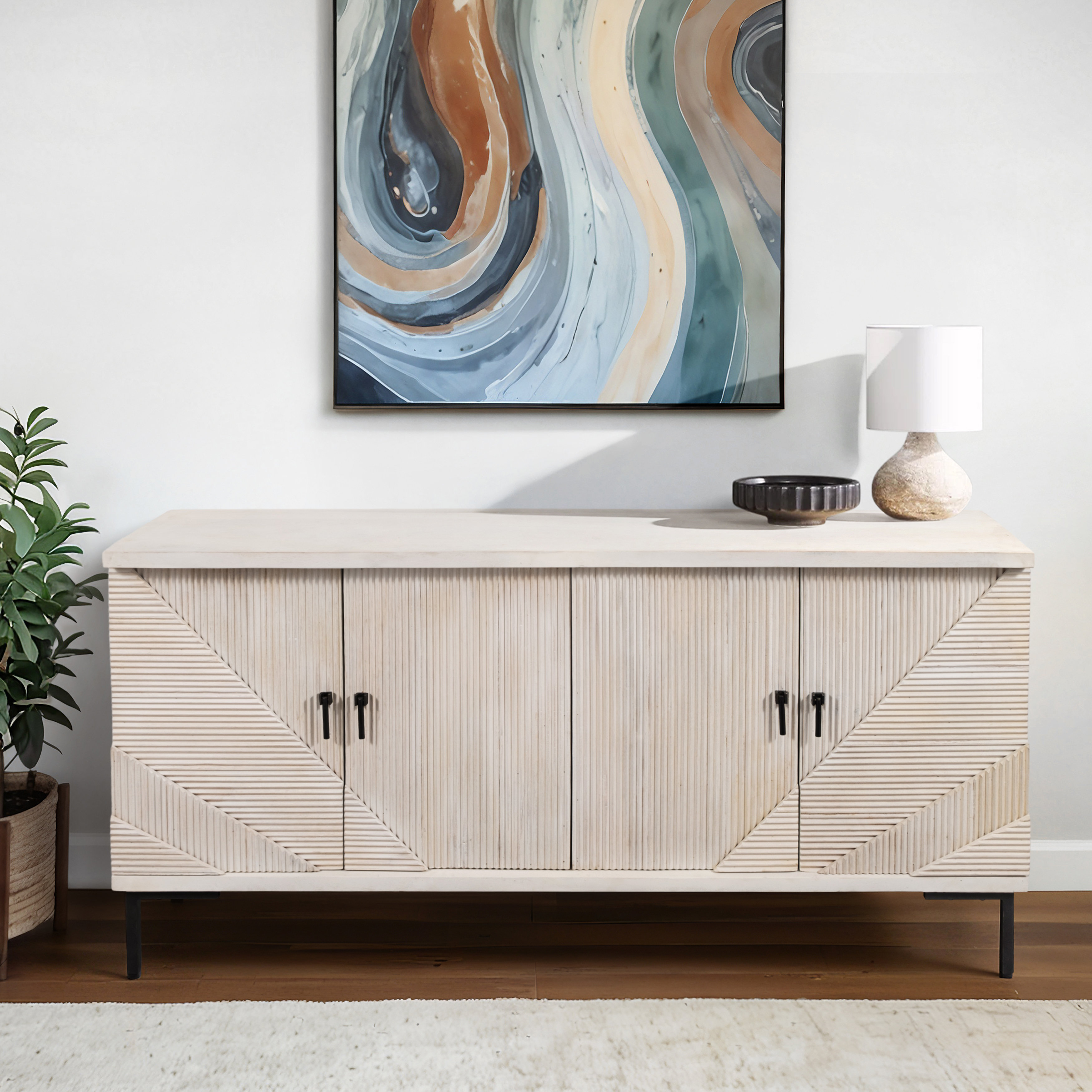 Joss & Main Elevarre Beige Contemporary Console Cabinet, Elegant ...