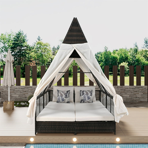 Dakota Fields Luxurious Outdoor Daybed With Privacy Curtains And ...