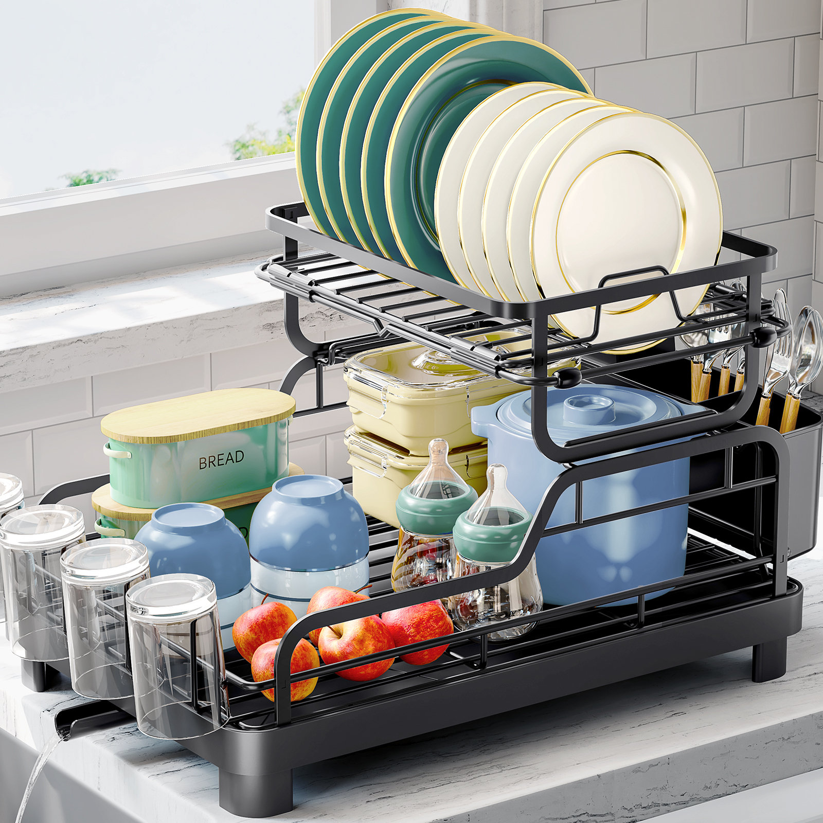 KINGRACK 2-Tier Dish Drying Rack,Metal Kitchen Dish Rack,Plate Rack ...