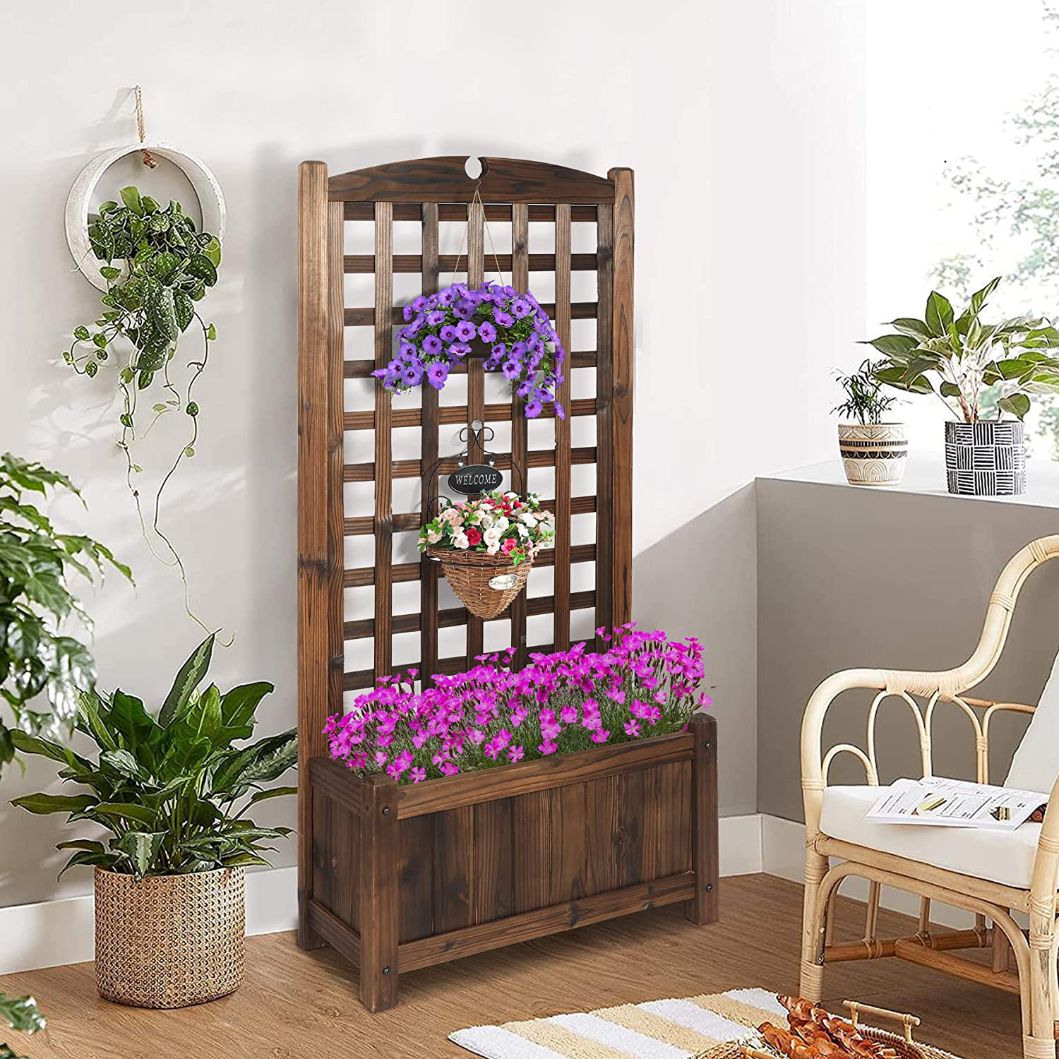 Loon Peak Boîte à fleurs en bois avec treillis Gohil - Wayfair Canada