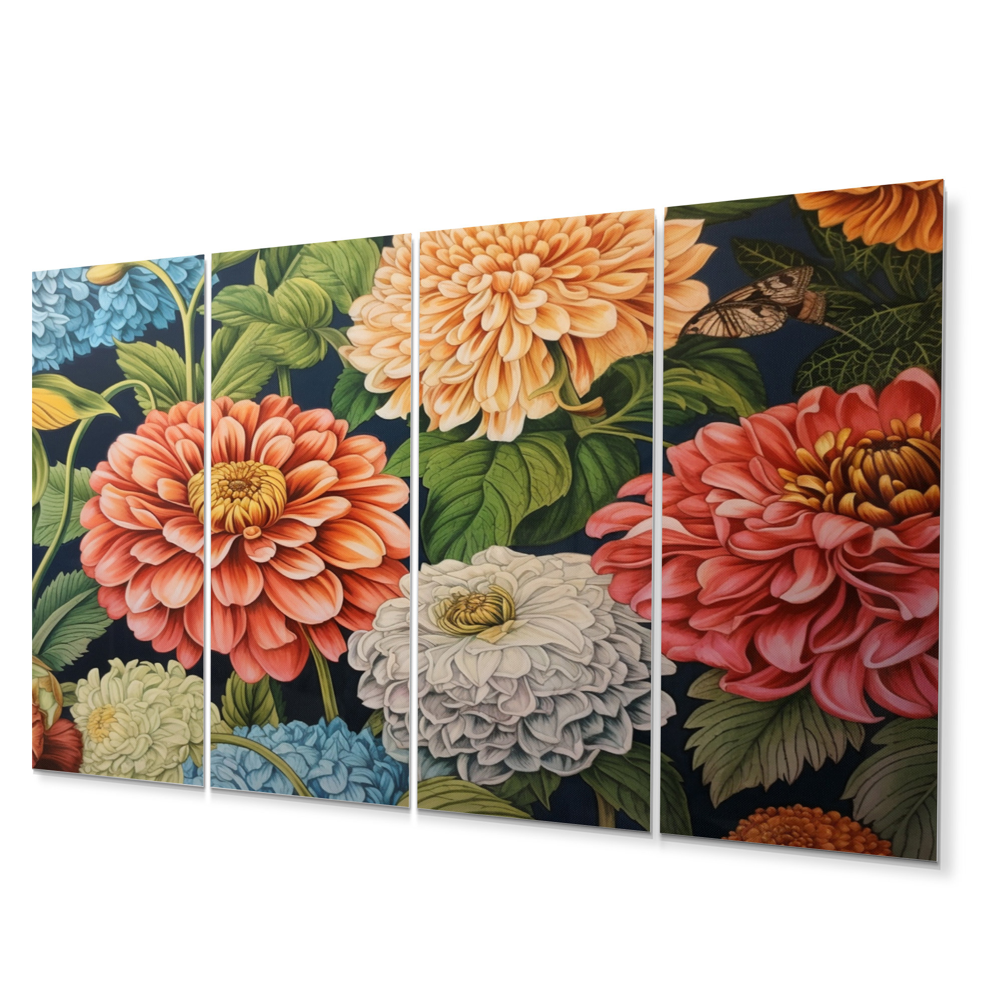 Design Art Coral Green Zinnias Charm - Zinnias Metal Wall Art Prints ...