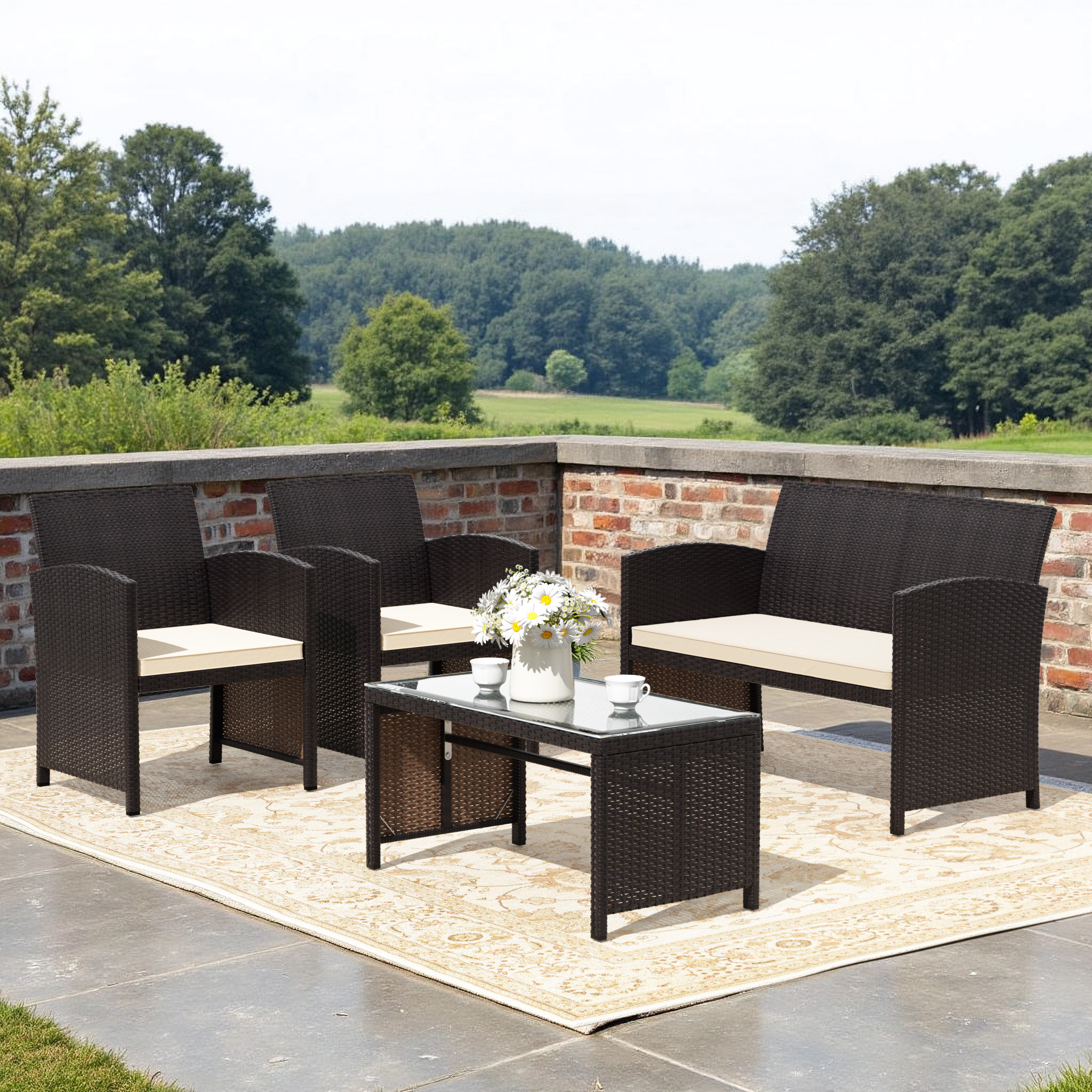 Winston Porter 4-Person All-Weather Wicker Outdoor Conversation Set ...