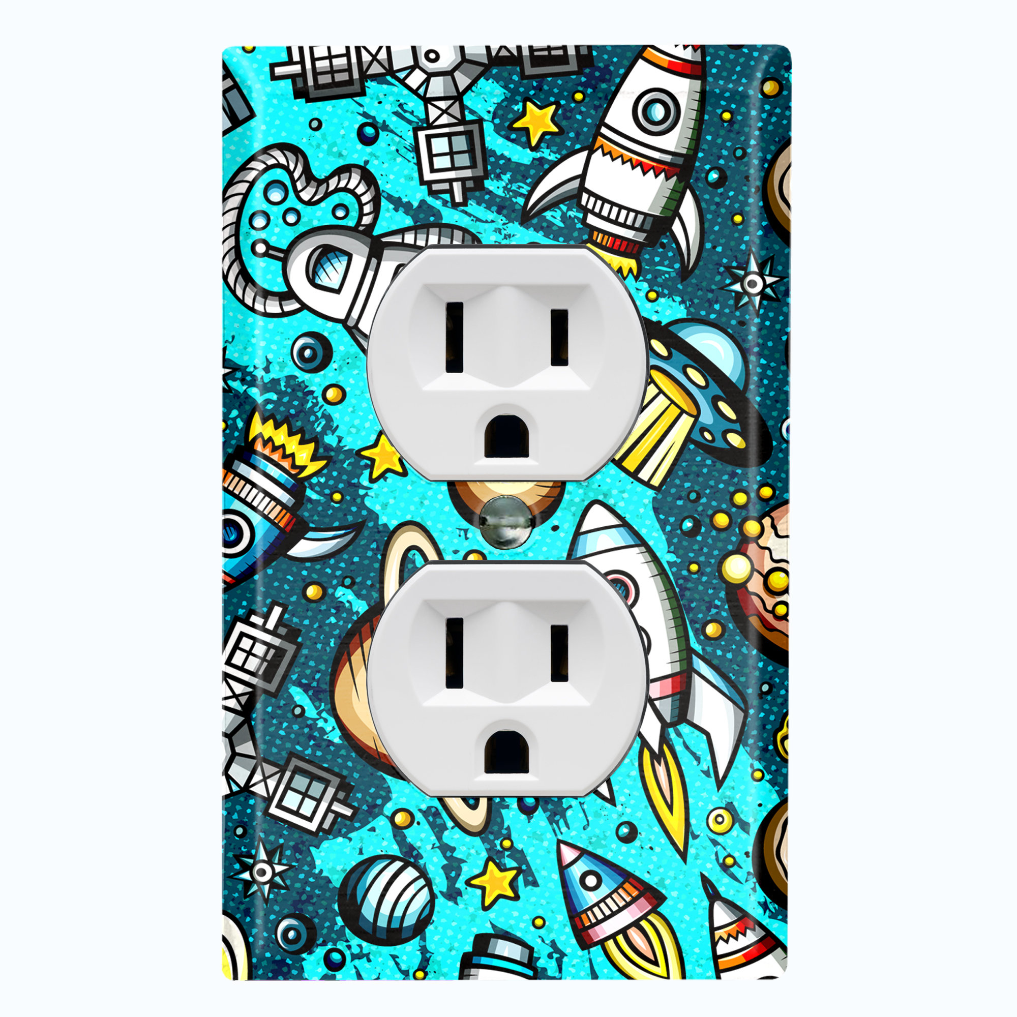 WorldAcc Rocket Ship Space Planet Astronaut Teal 1-Gang Duplex Outlet ...